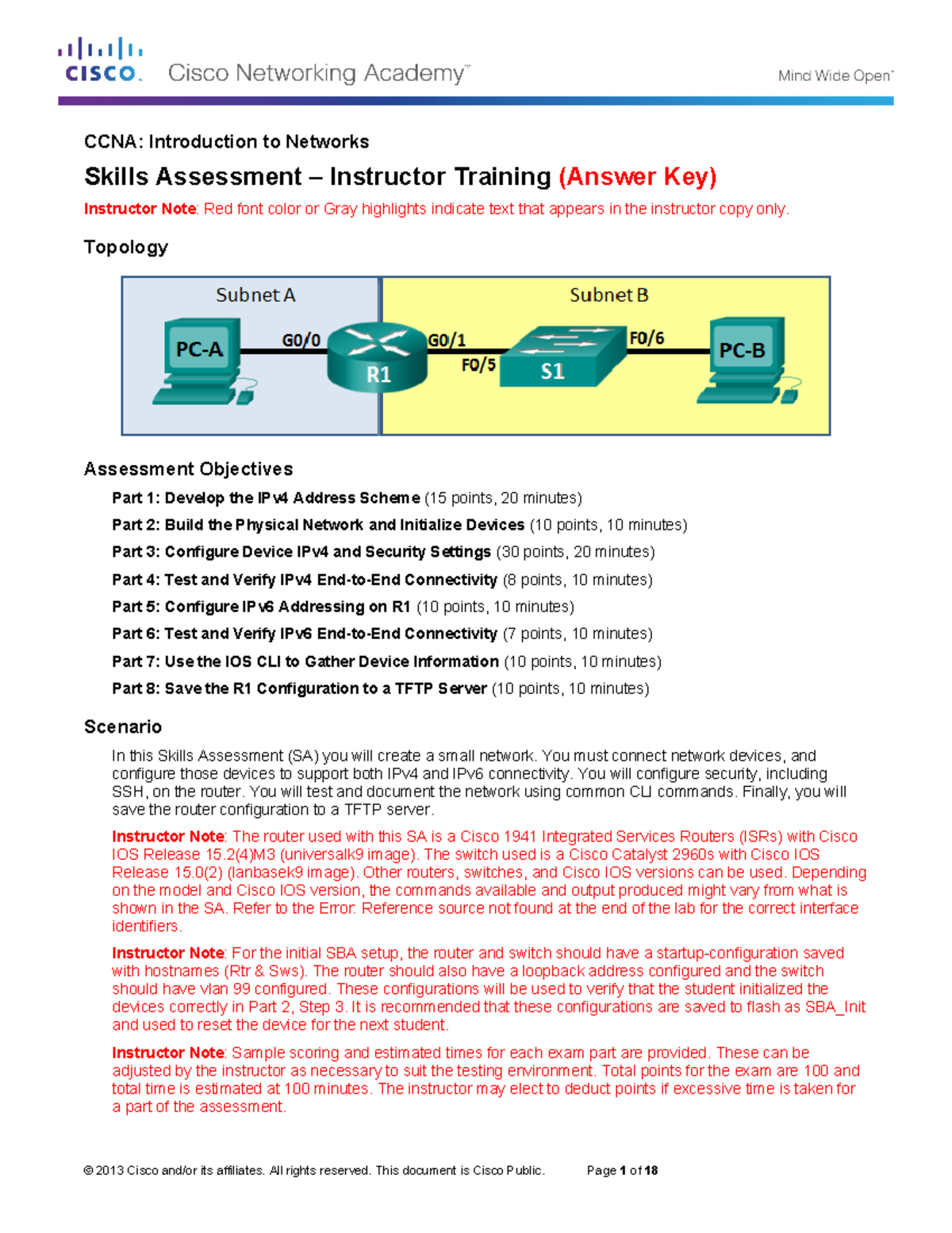 ITN Skills Assess - Instructor Trng - Ans Key - CCNA: Introduction to Networks Skills Assessment ...