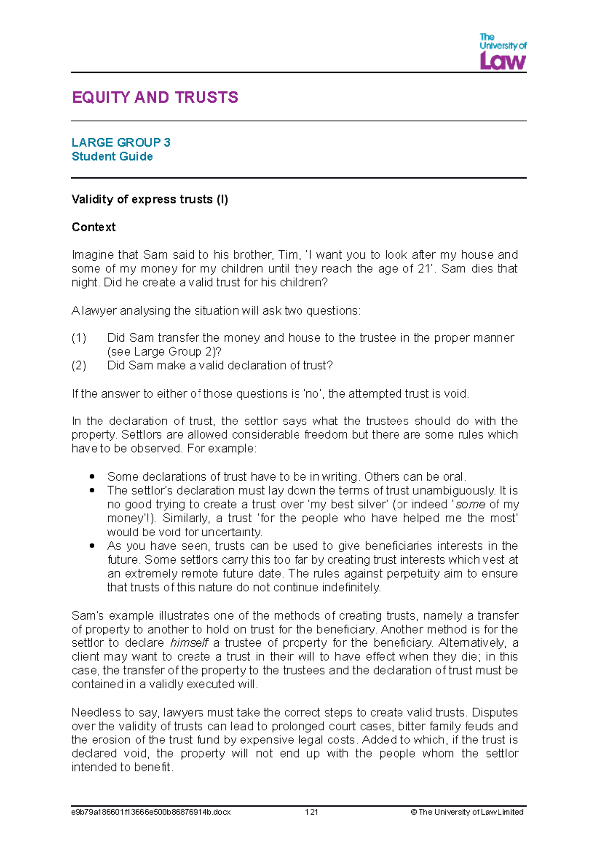 2223 eqtr lg03 ce01 student guide - EQUITY AND TRUSTS LARGE GROUP 3 Student Guide Validity of ...