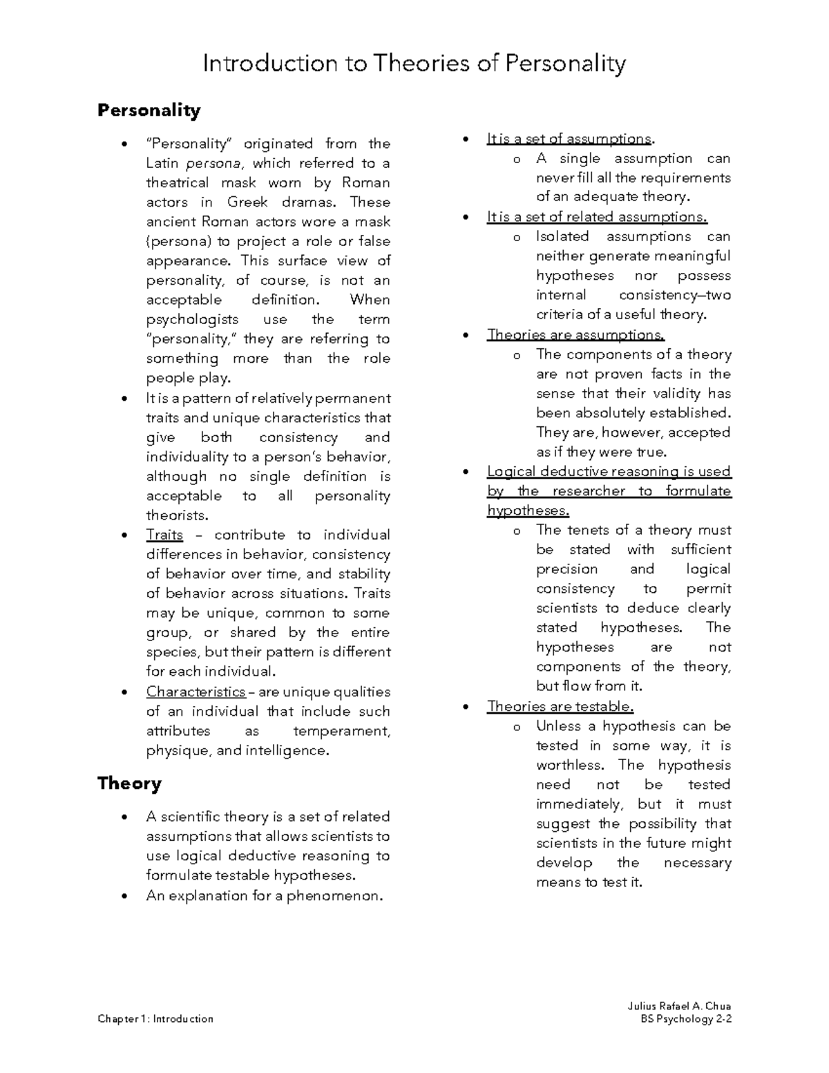 1. Intro To TOP - Introduction to Theories of Personality Julius Rafael ...