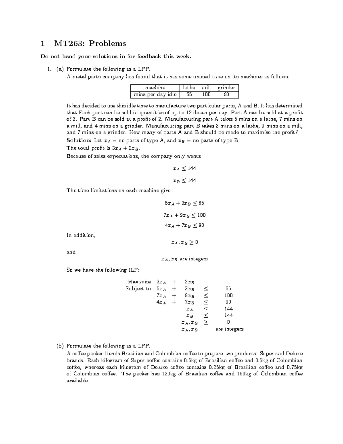 MT2630 Sheet 1 Solution - 1 MT263: Problems Do not hand your solutions ...