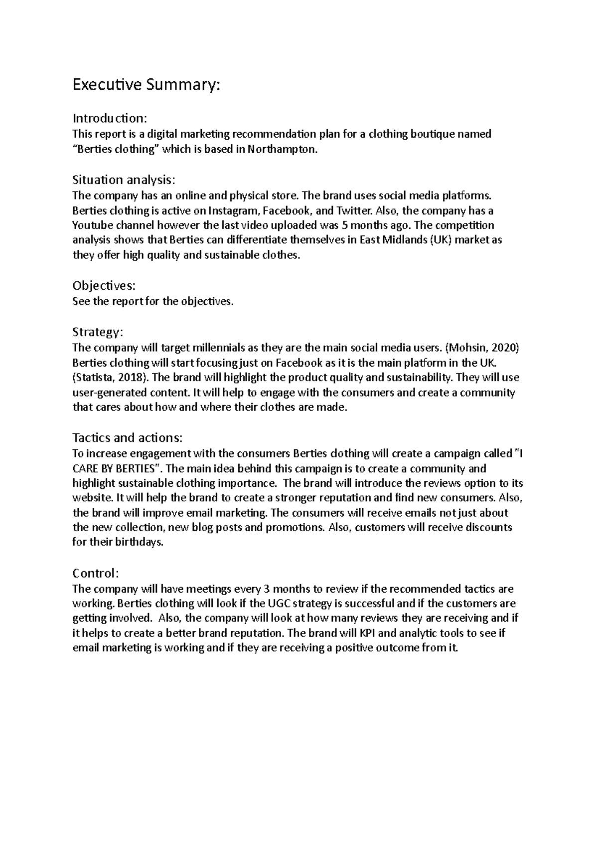 MKT3039 AS1 Exemplar A plus - Executive Summary: Introduction: This ...