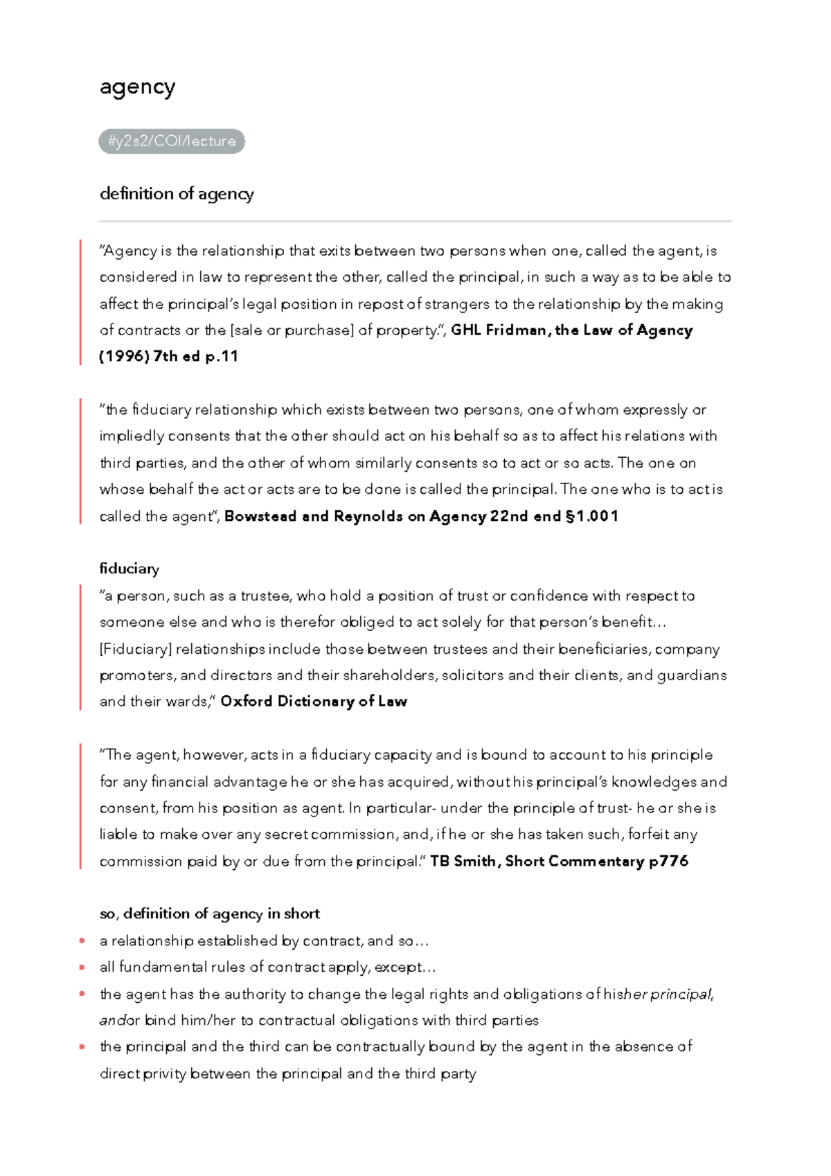 Agency - Notes - agency #y2s2/COI/lecture definition of agency ...