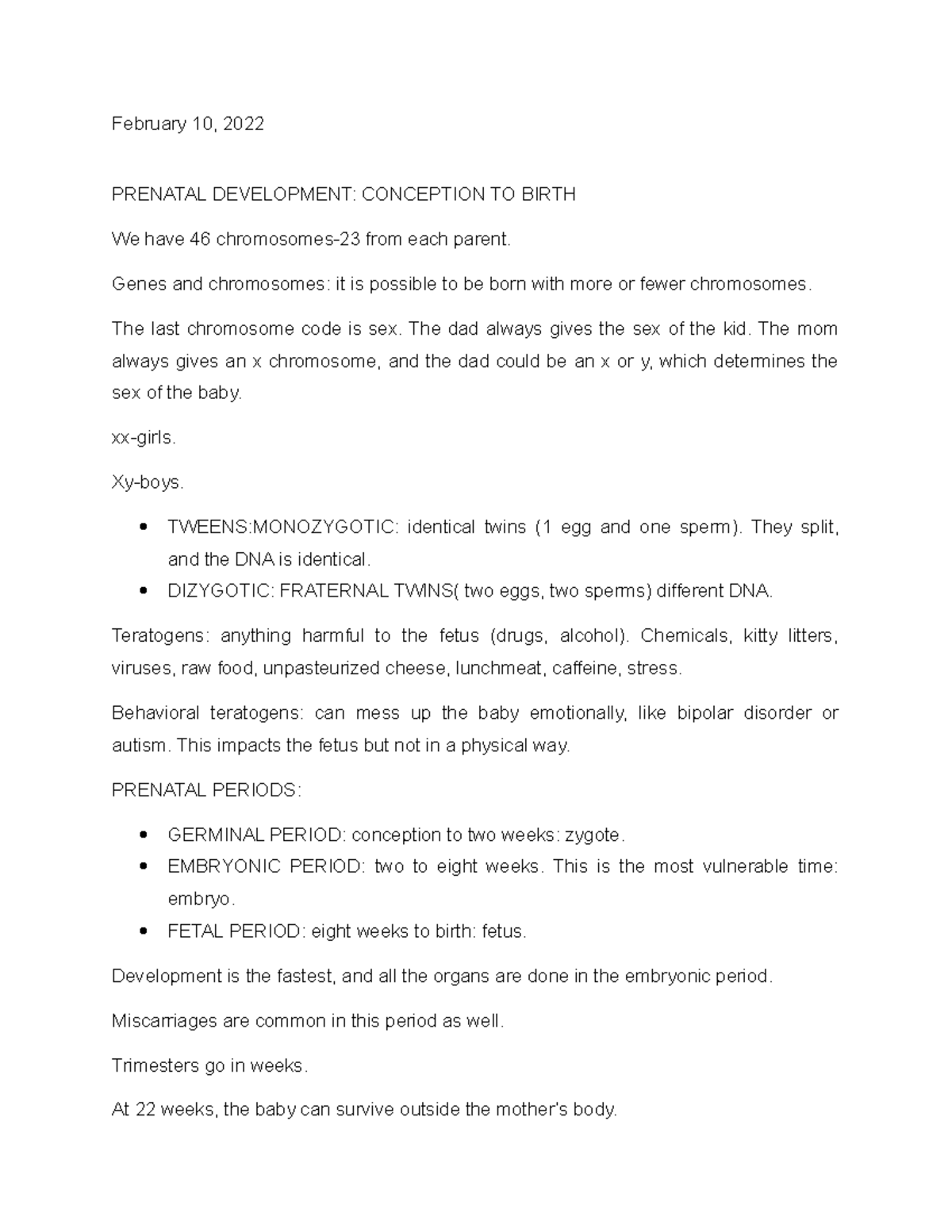 PRENATAL AND BIRTH CONCEPTS - February 10, 2022 PRENATAL DEVELOPMENT ...