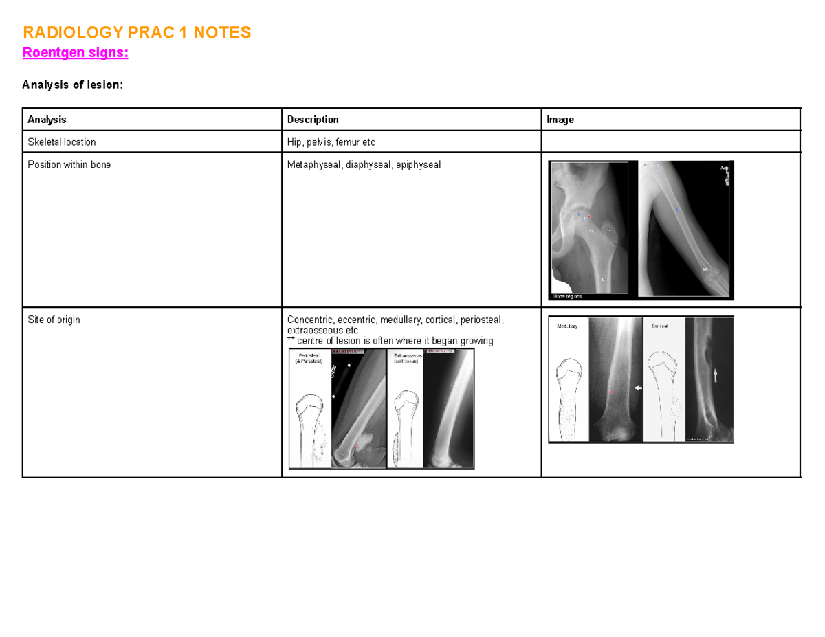 Radiology PRAC 1 Notes - RADIOLOGY PRAC 1 NOTES Roentgen signs ...