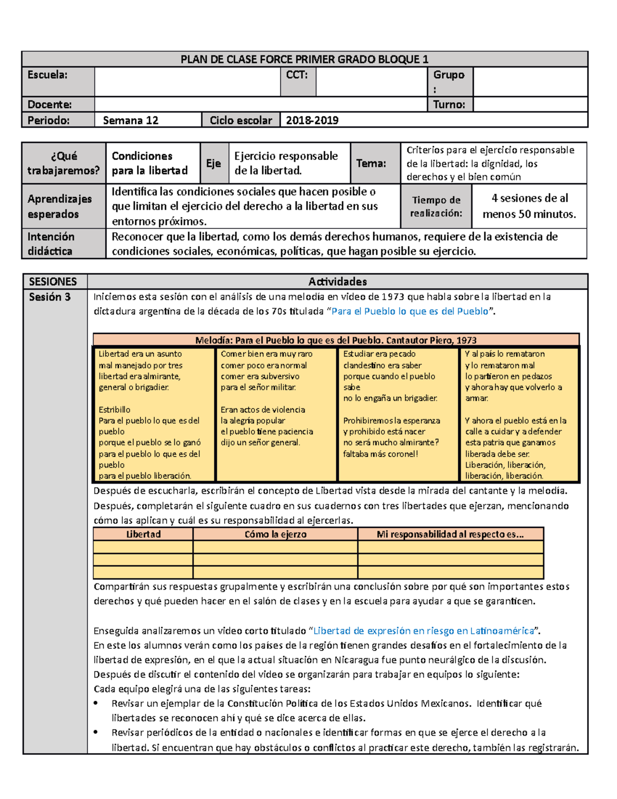 Semana 12 - planeación de primaria - PLAN DE CLASE FORCE PRIMER GRADO ...