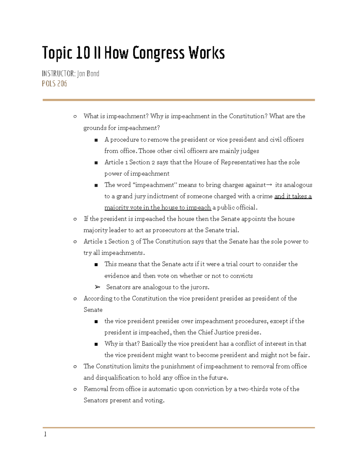 Topic 10-II How Cong Works Lecture Notes - Topic 10 II How Congress ...