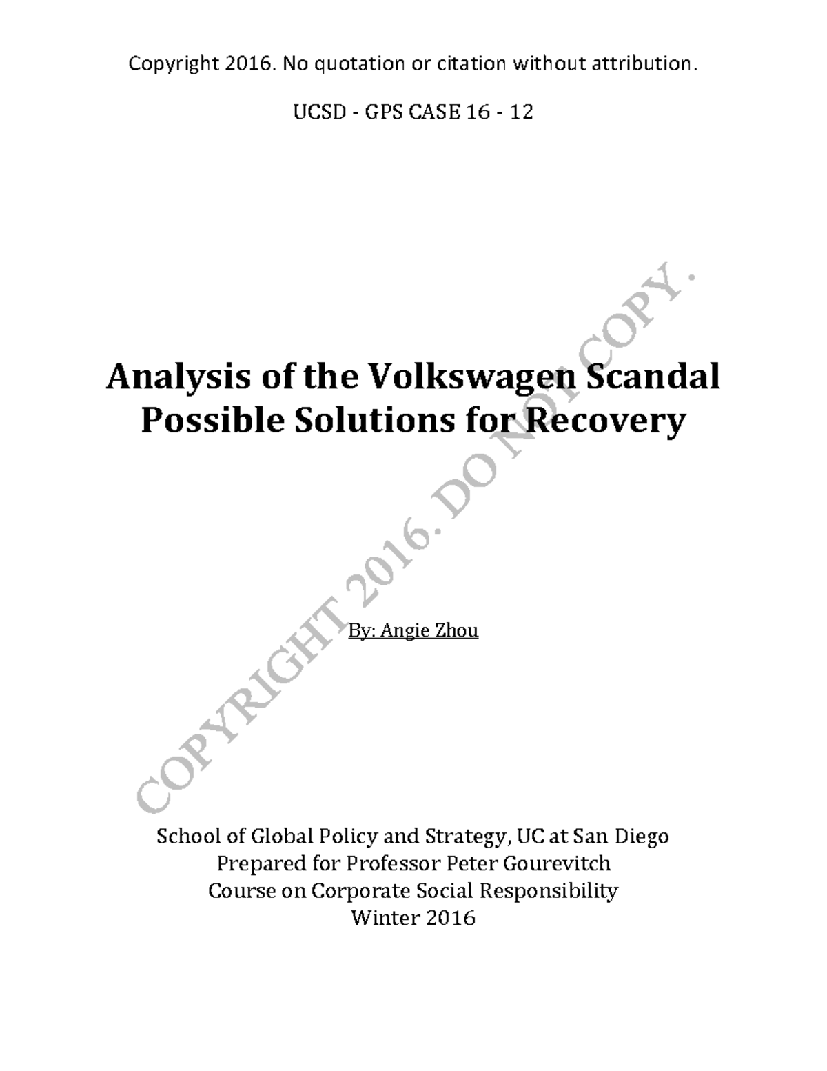 Conculusion and Recommendation - UCSD - GPS CASE 16 - 12 Analysis of the Volkswagen Scandal ...