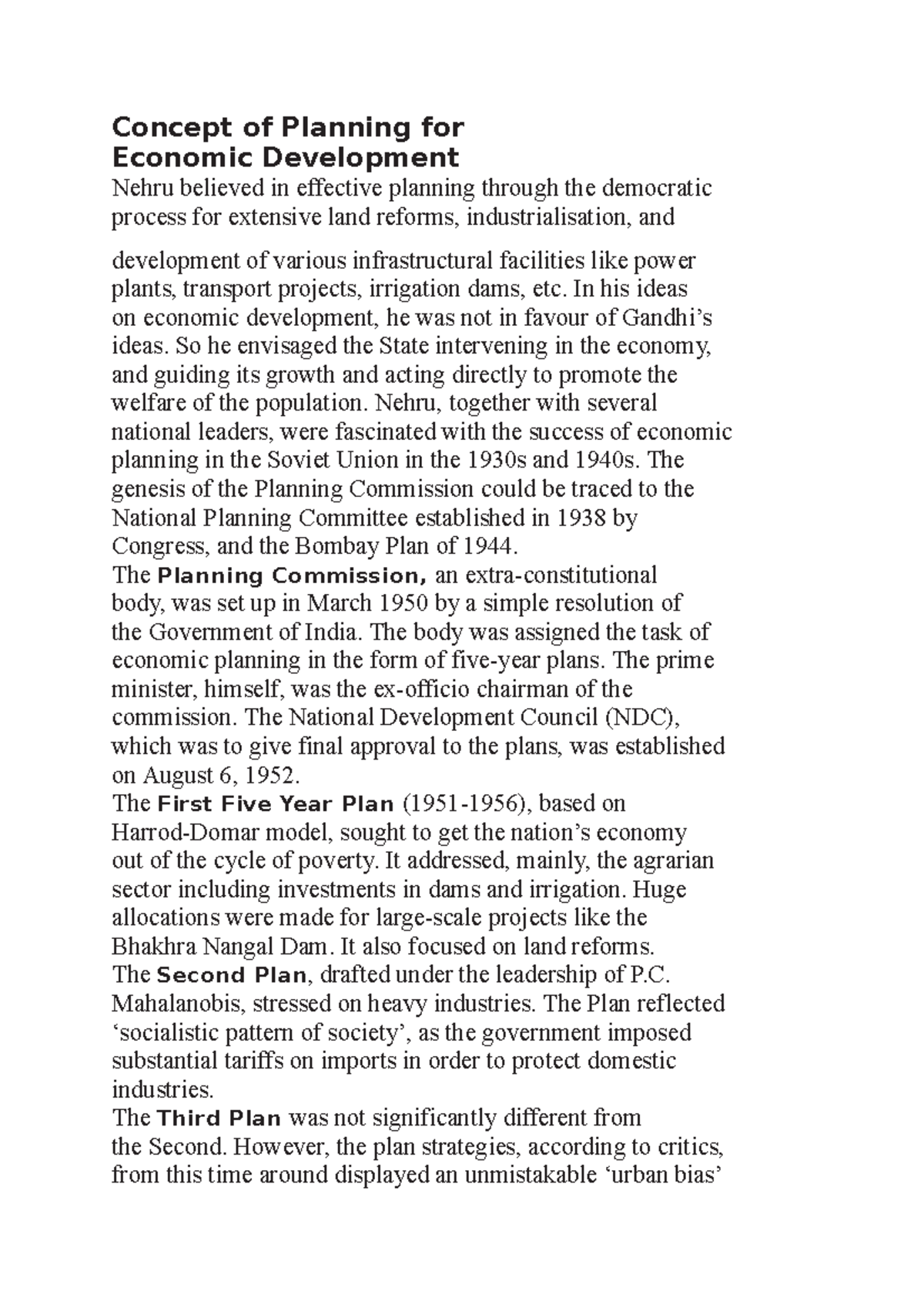 Economic Development,Foreign Policy under Nehru - Concept of Planning ...