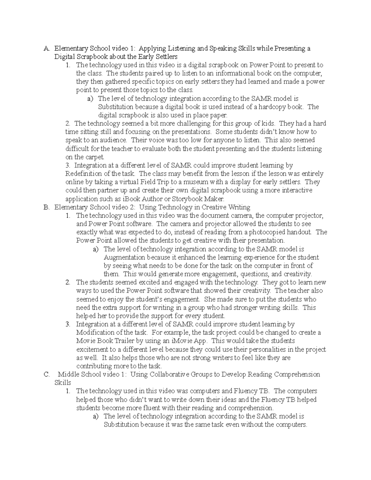 Educational Tech task 2 - A. Elementary School video 1: Applying ...