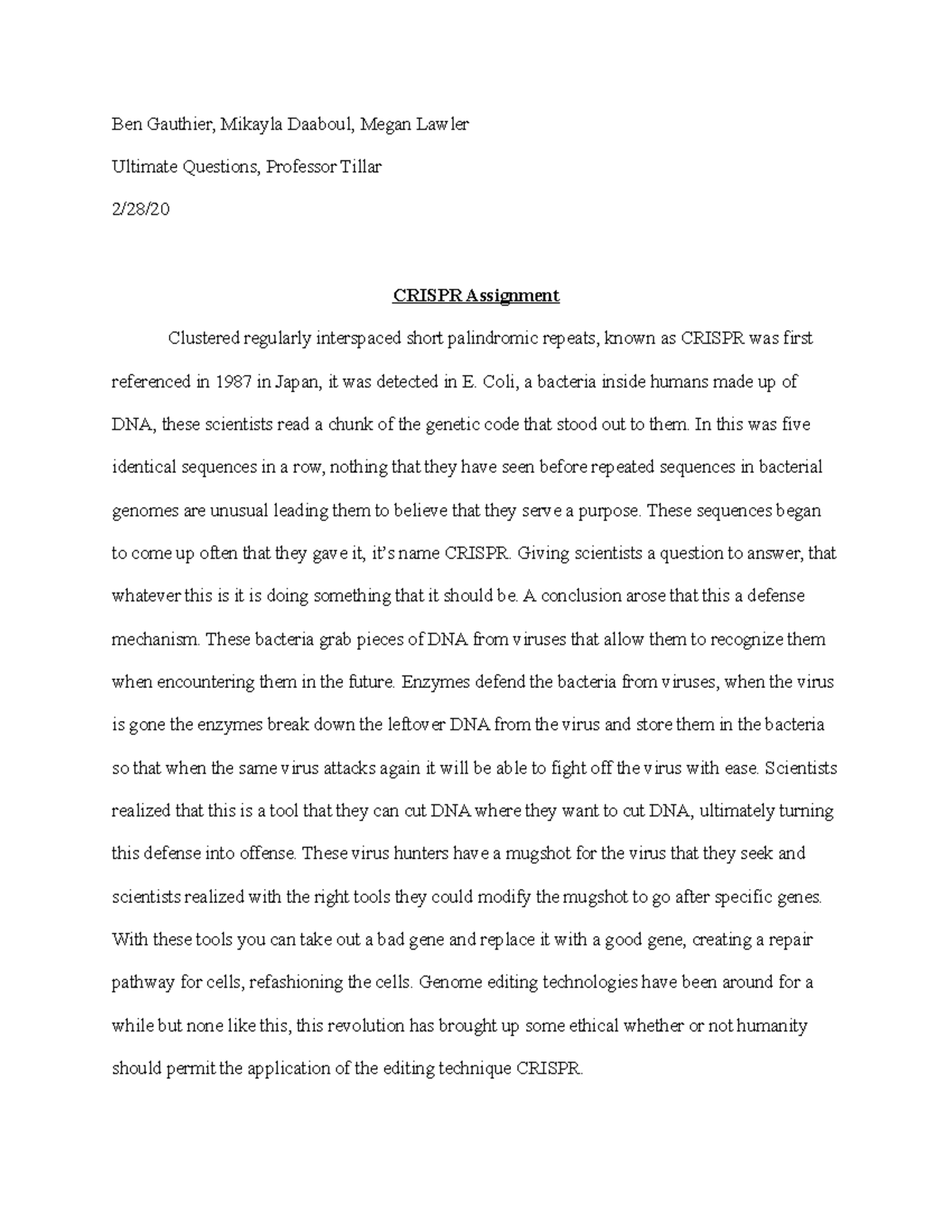 Crispr - Ben Gauthier, Mikayla Daaboul, Megan Lawler Ultimate Questions ...