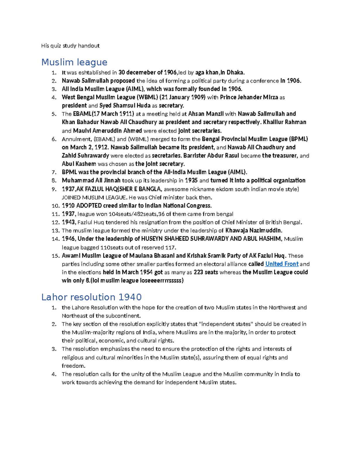 His quiz study handout - This has all the essential notes and summaries ...