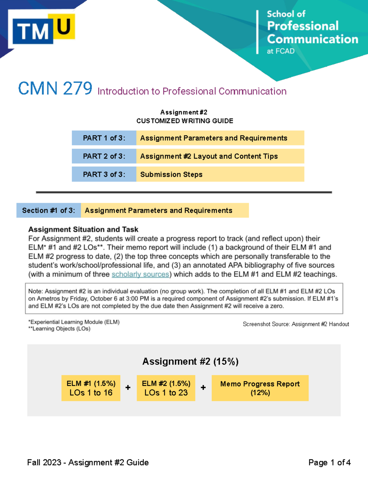 Assgn 2-Guide-F23 - Guide for assignment - CMN 279 Introduction to Professional Communication ...