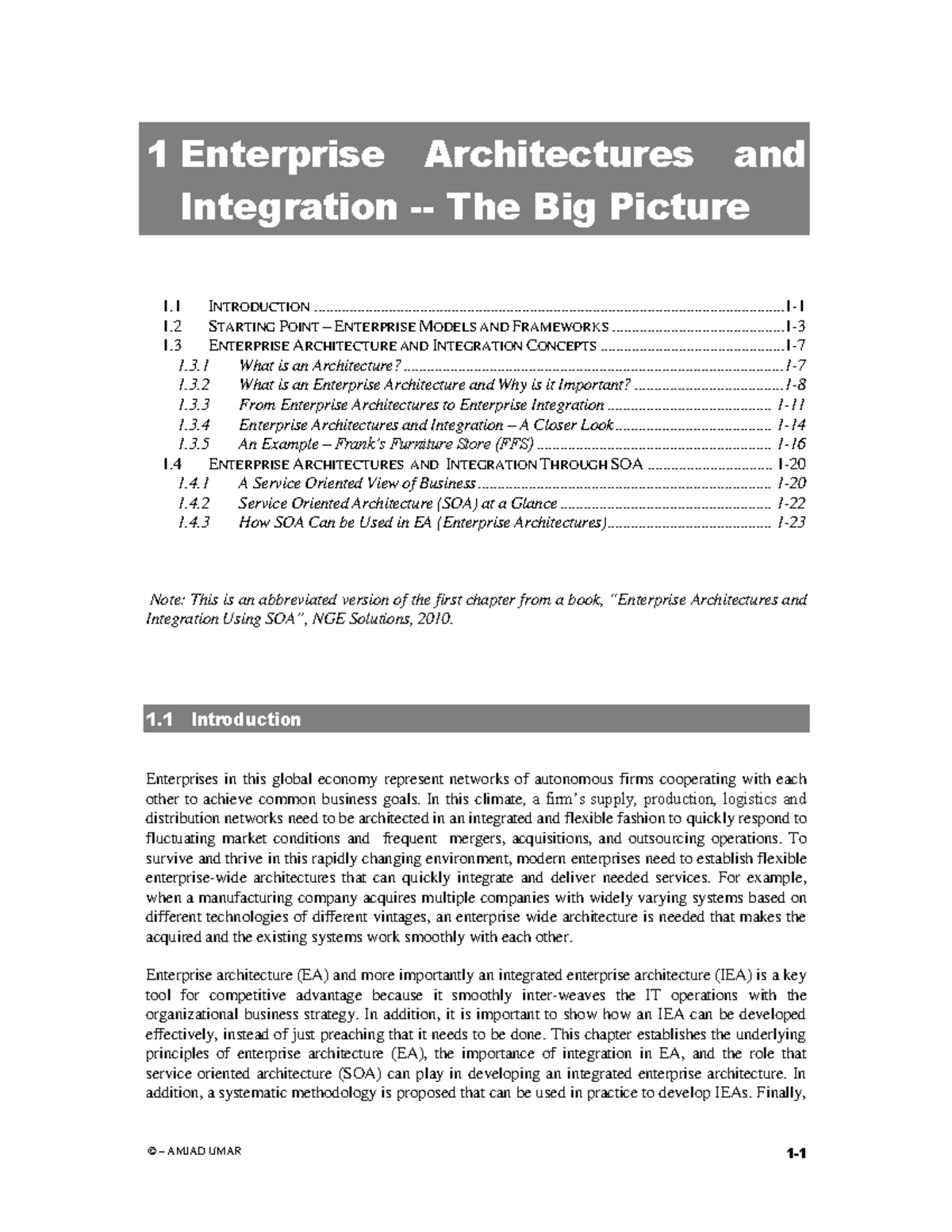 Enterprise Architecture and Integration Overview - © – AMJAD UMAR 1 - 1 ...