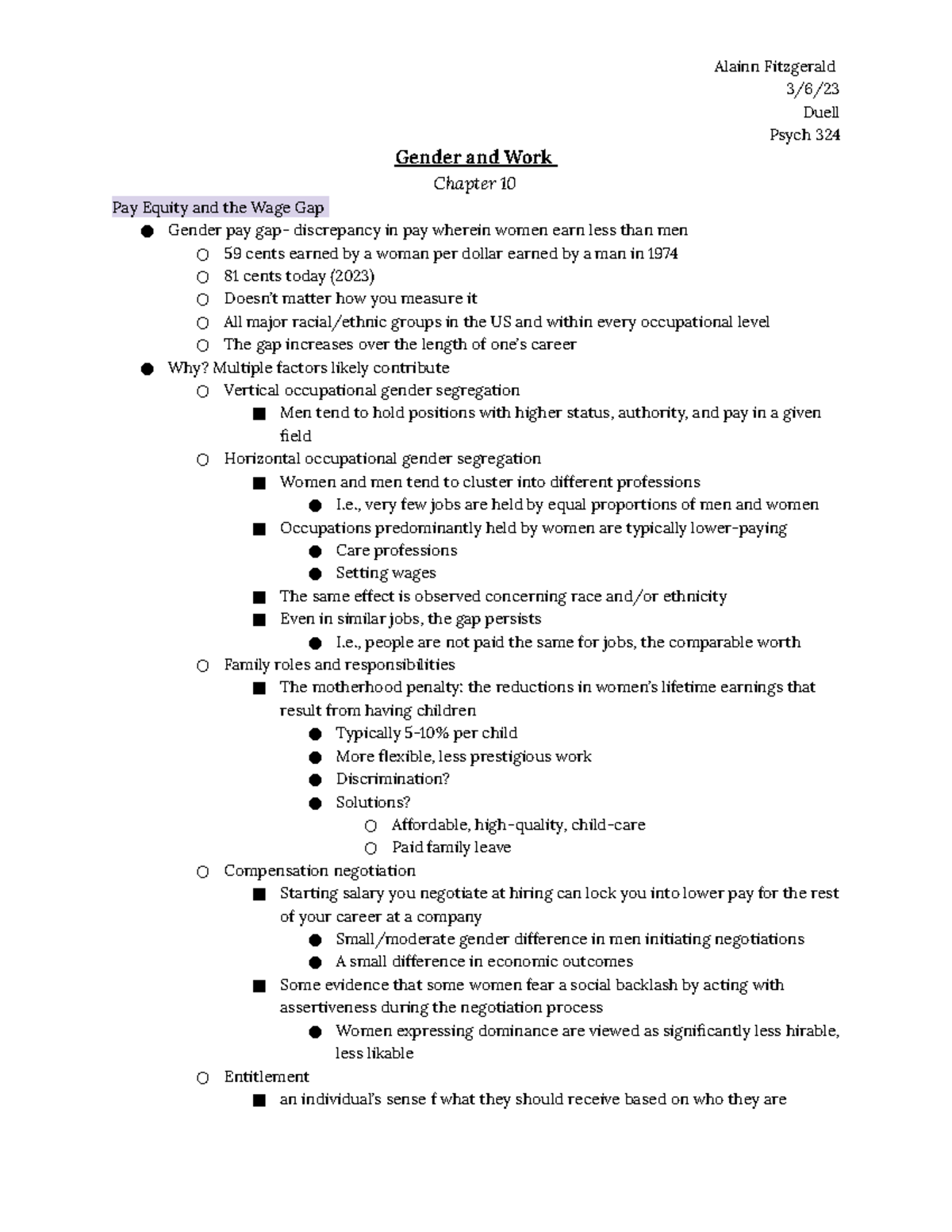 324 Ch. 10 - Chapter 10 notes for psych of gender - 3/6/ Duell Psych ...