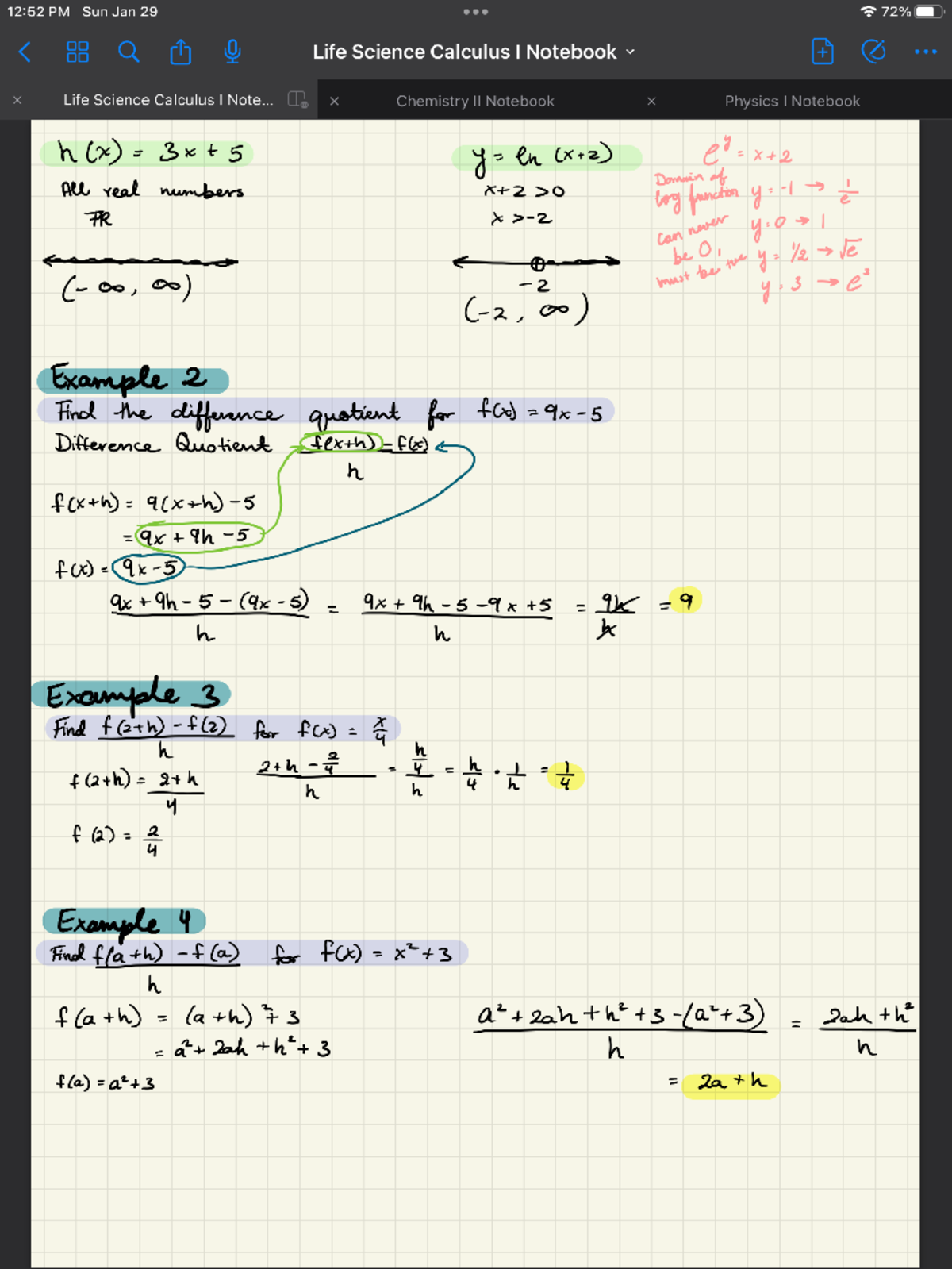 Ch 1 Math - 1.1 Notes - 12:52 PM Sun Jan 29 Life Science Calculus I ...