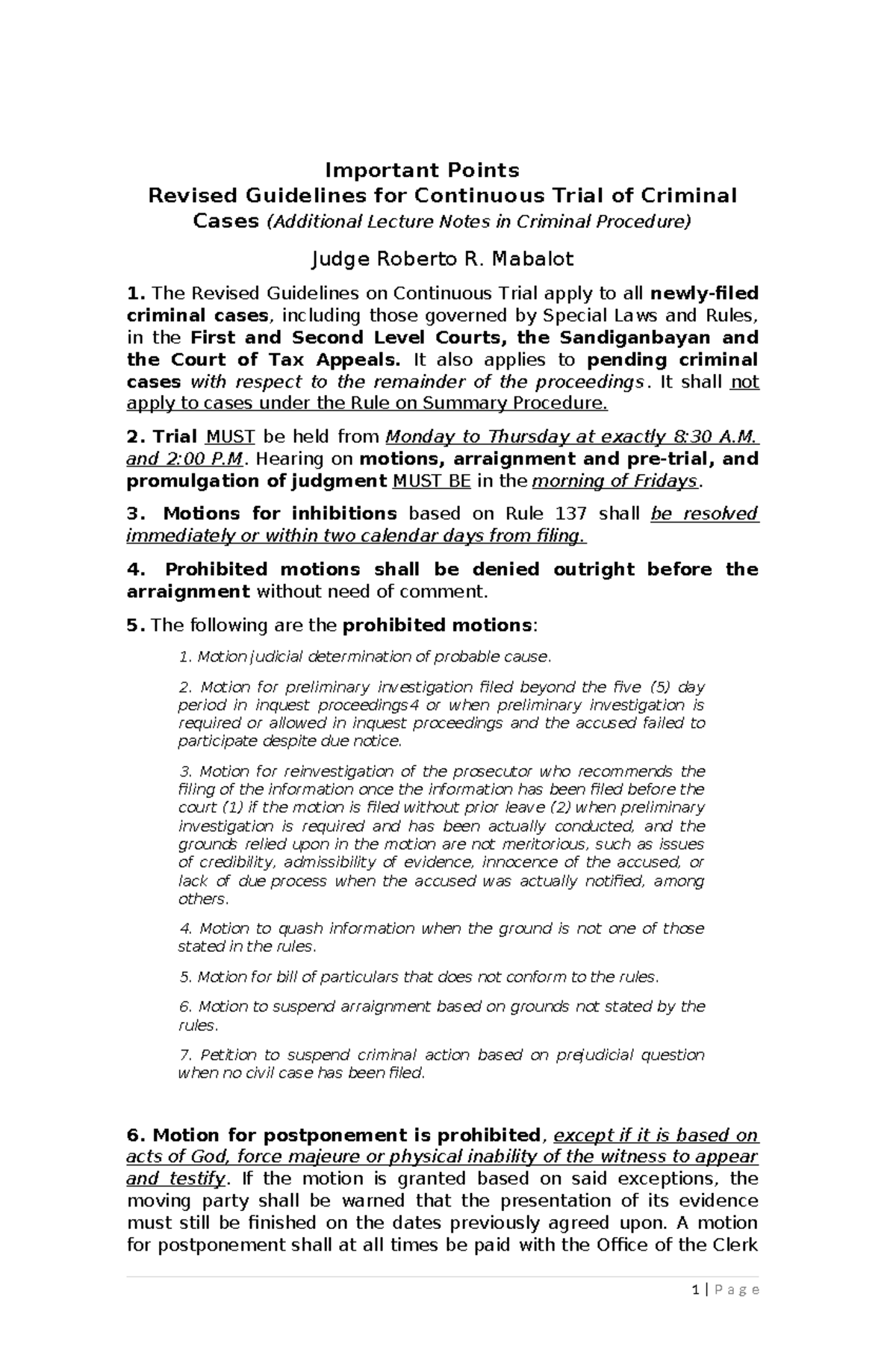 Continuous Trial System : Peralta: Revised Guidelines for Continuous Trial hastened – MHWJLJ