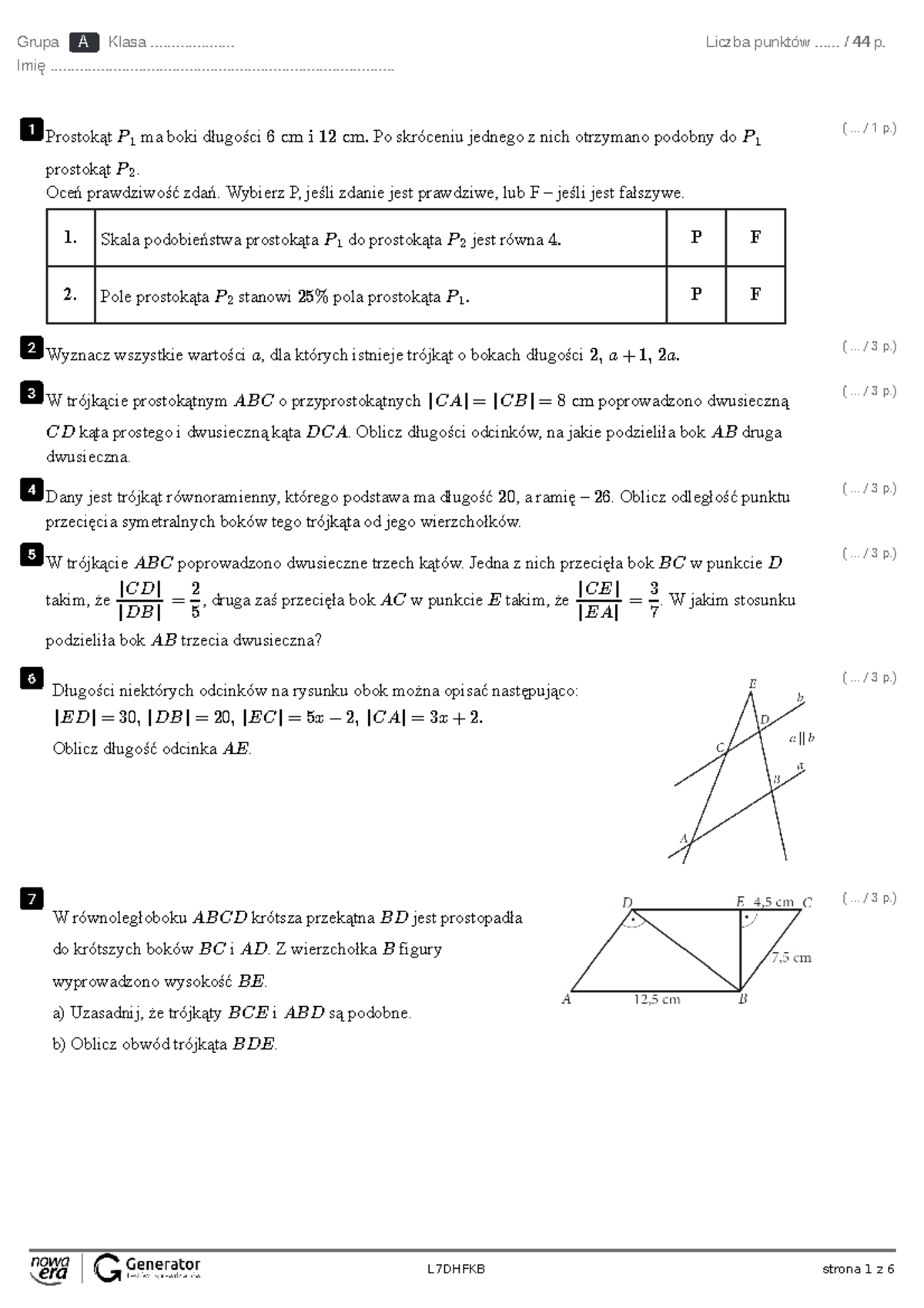 Planimetria zadania utrwalające. gr A - L7DHFKB strona 1 z 6 Grupa A ...