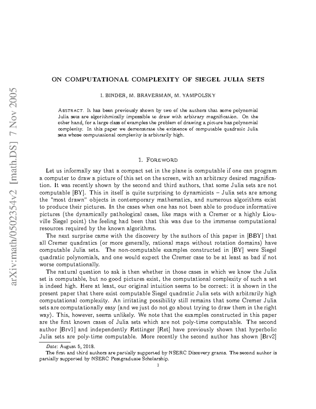 0502354 - Cours - arXiv:math/0502354v2 [math] 7 Nov 2005 ON COMPUTATIONAL COMPLEXITY OF SIEGEL ...