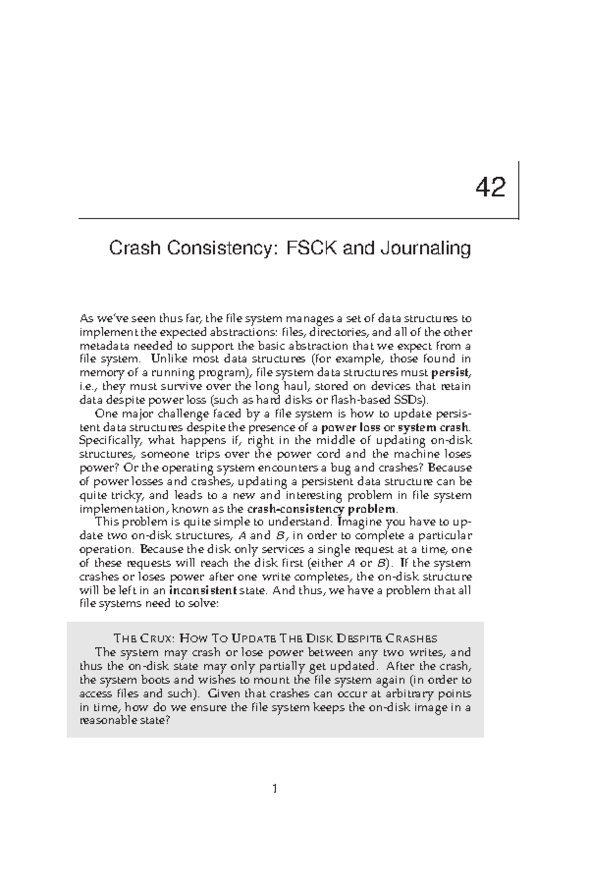 Chapter 42 Crash Consistency Fsck And Journaling 42 Crash Consistency Fsck And Journaling