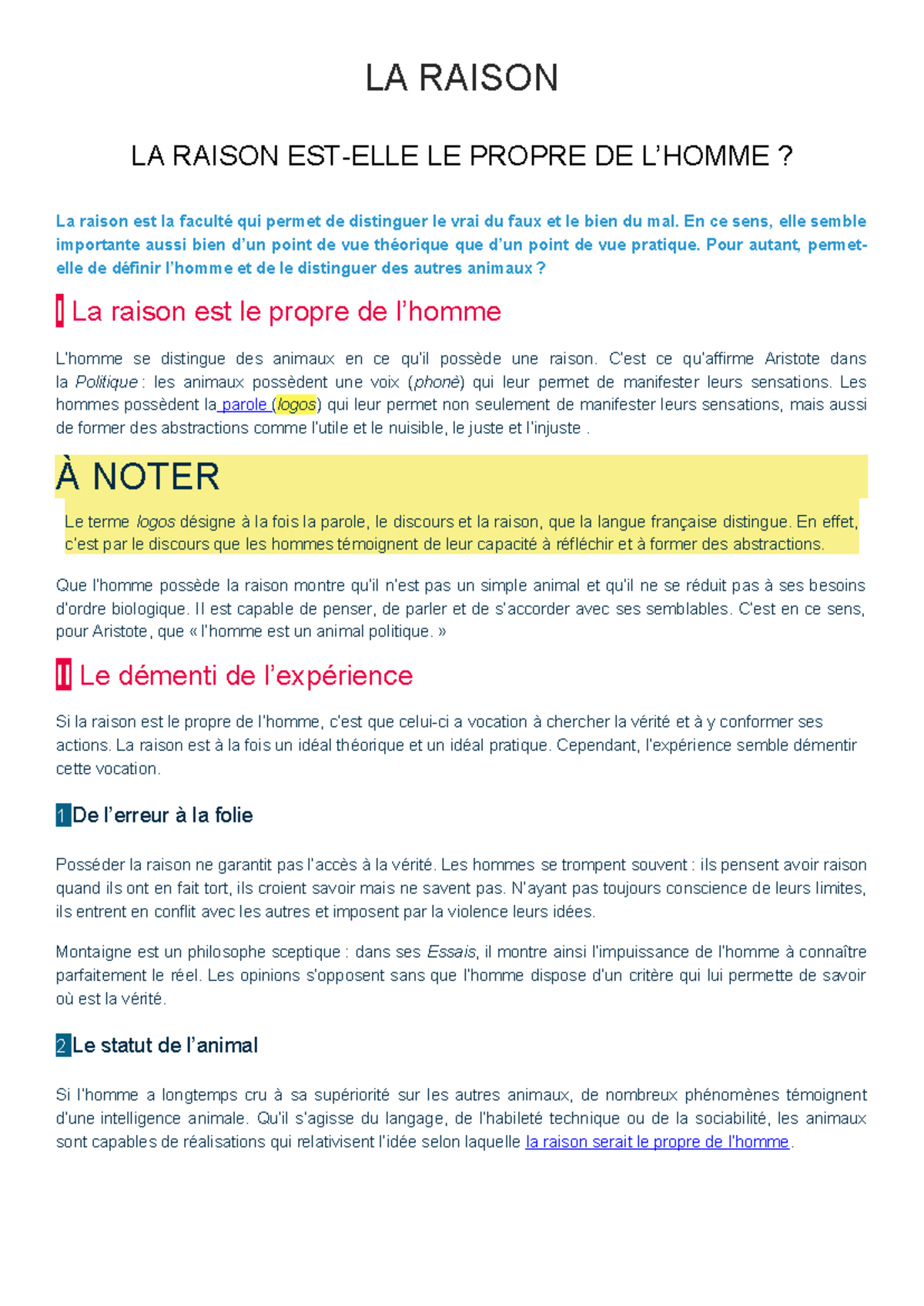 LA Raison - LA RAISON LA RAISON EST-ELLE LE PROPRE DE L’HOMME? La ...