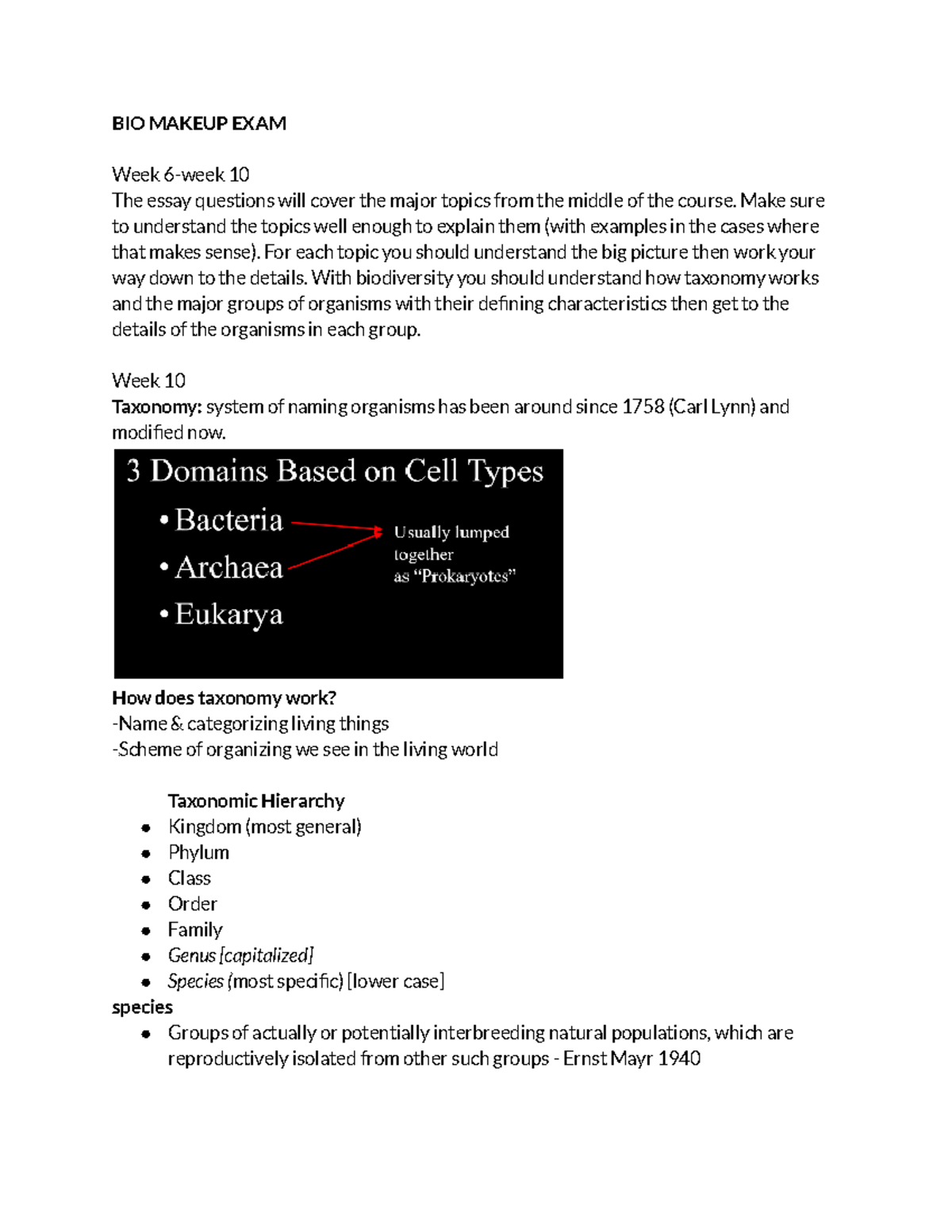 BIO Makeup EXAM - BIO MAKEUP EXAM Week 6-week 10 The essay questions ...