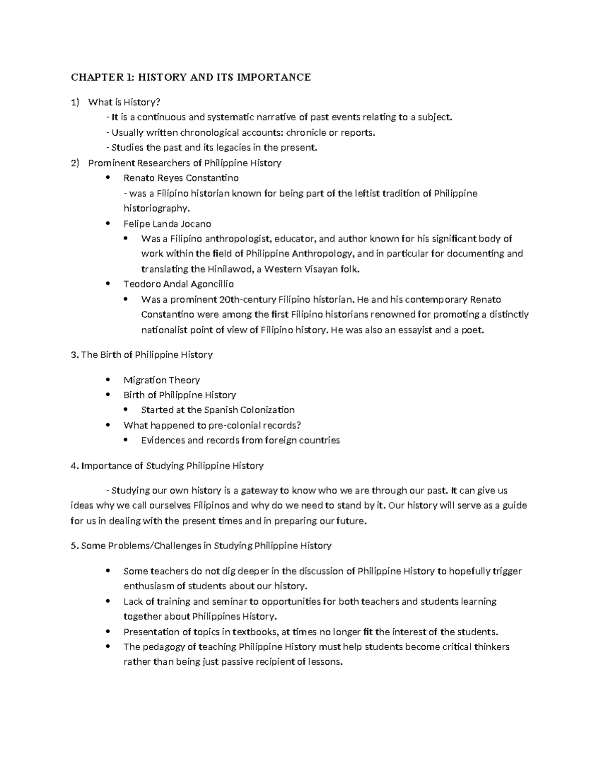 Readings - nice - CHAPTER 1: HISTORY AND ITS IMPORTANCE 1) What is ...