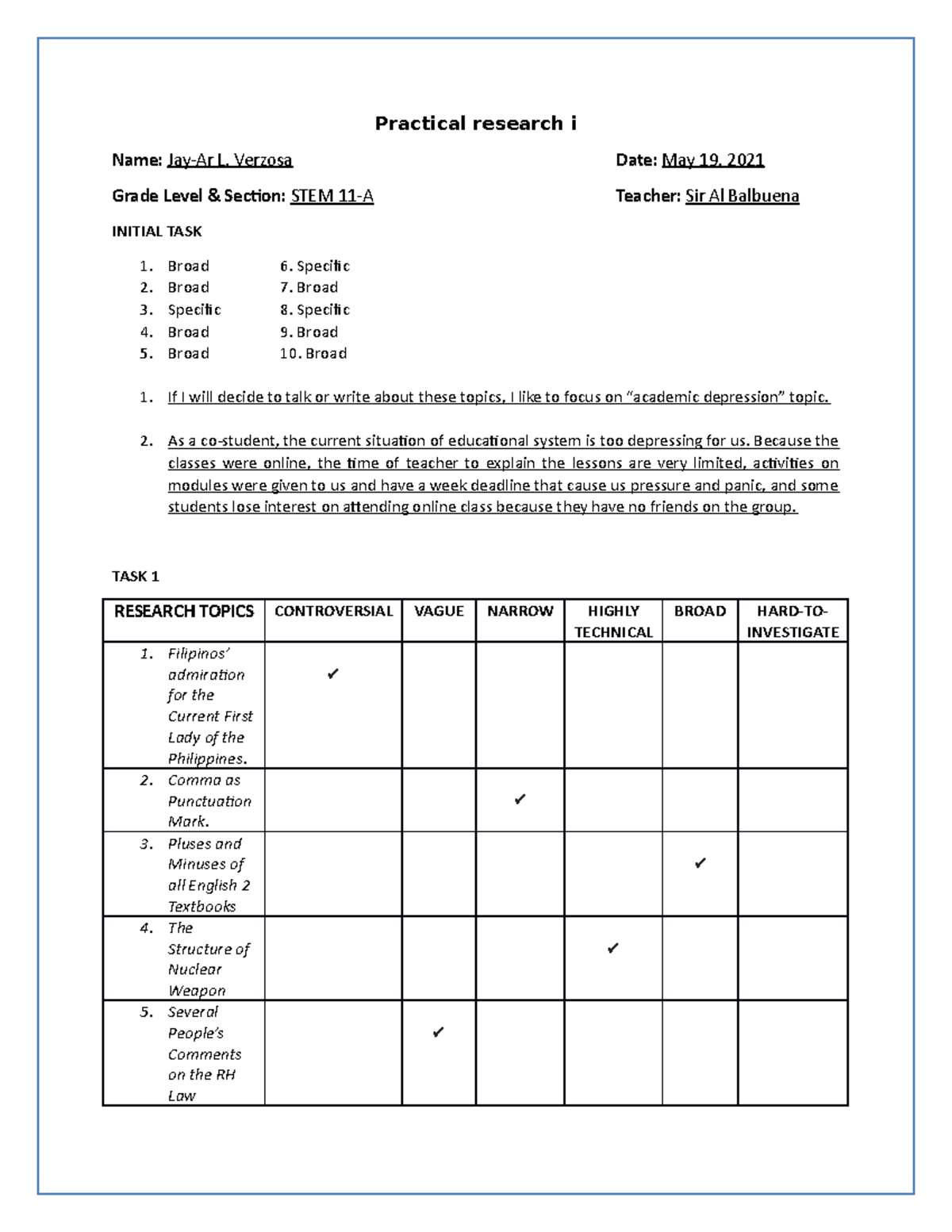 Module 5 (PR1) - Reading and writing - Practical research i Name: Jay ...