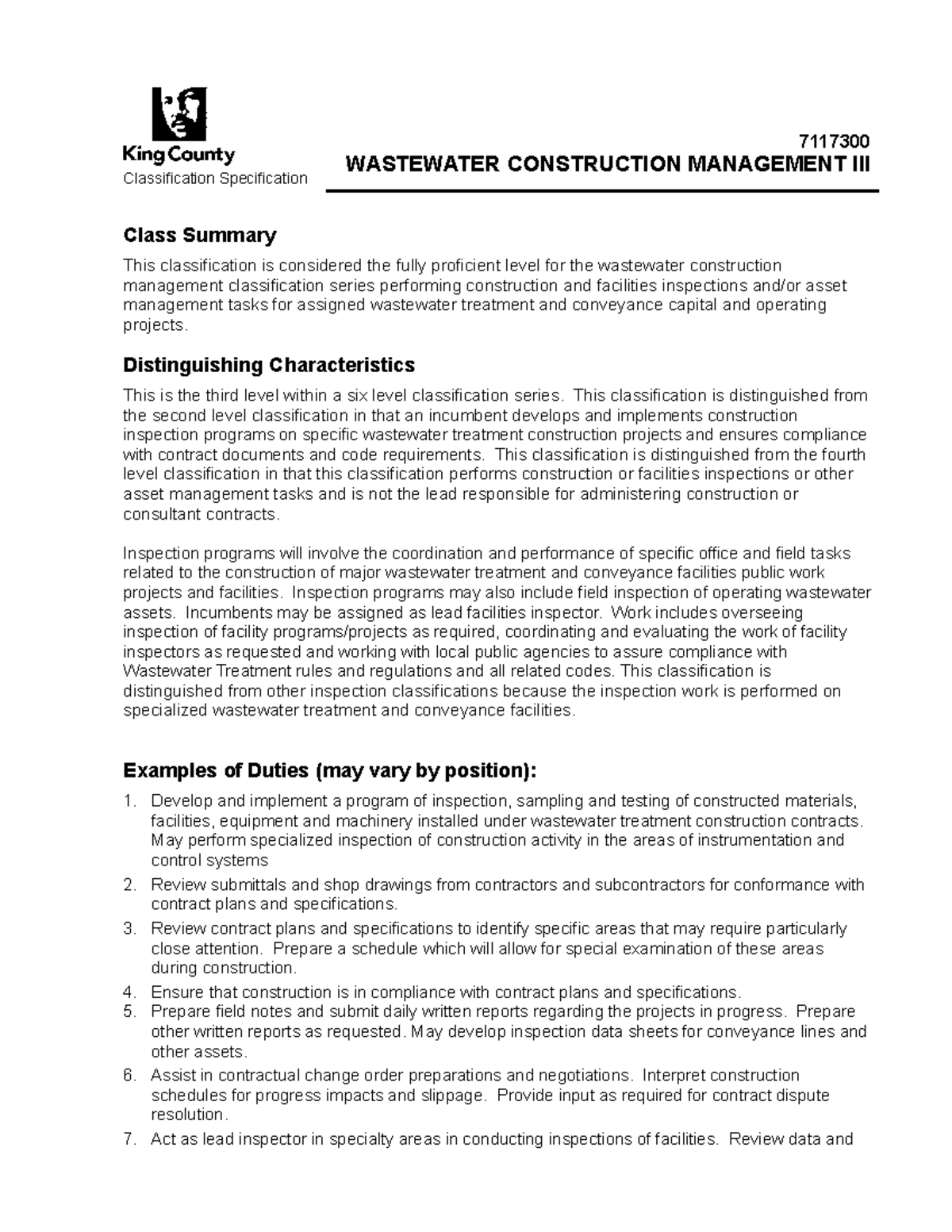 Cmiii - Thanks - Classification Specification 7117300 WASTEWATER ...