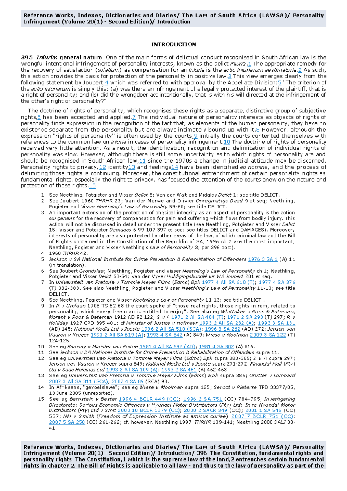 Personality Infringement (Volume 20(1) - Second Edition) - Reference Works, Indexes ...