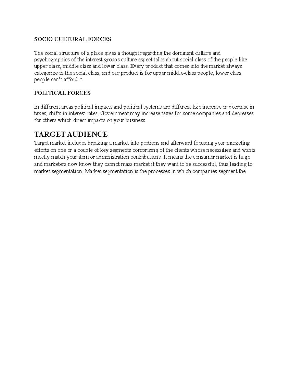 Socio Cultural Forces - Market - SOCIO CULTURAL FORCES The social ...