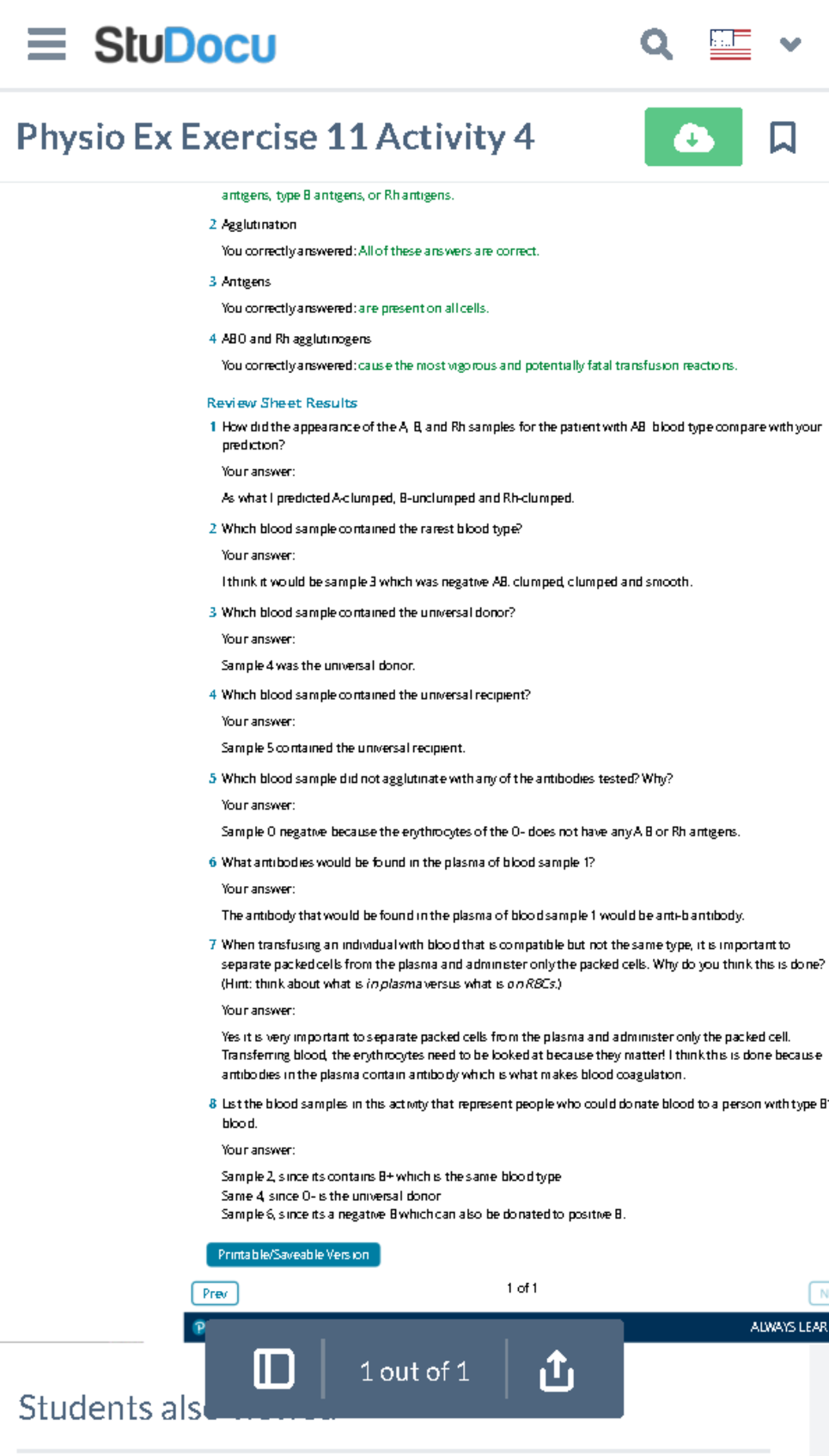 Physio Ex Exercise 11 Activity 4 - 1552 - Anatomy… - Physio Ex Exercise 11 Activity 4 antigens ...