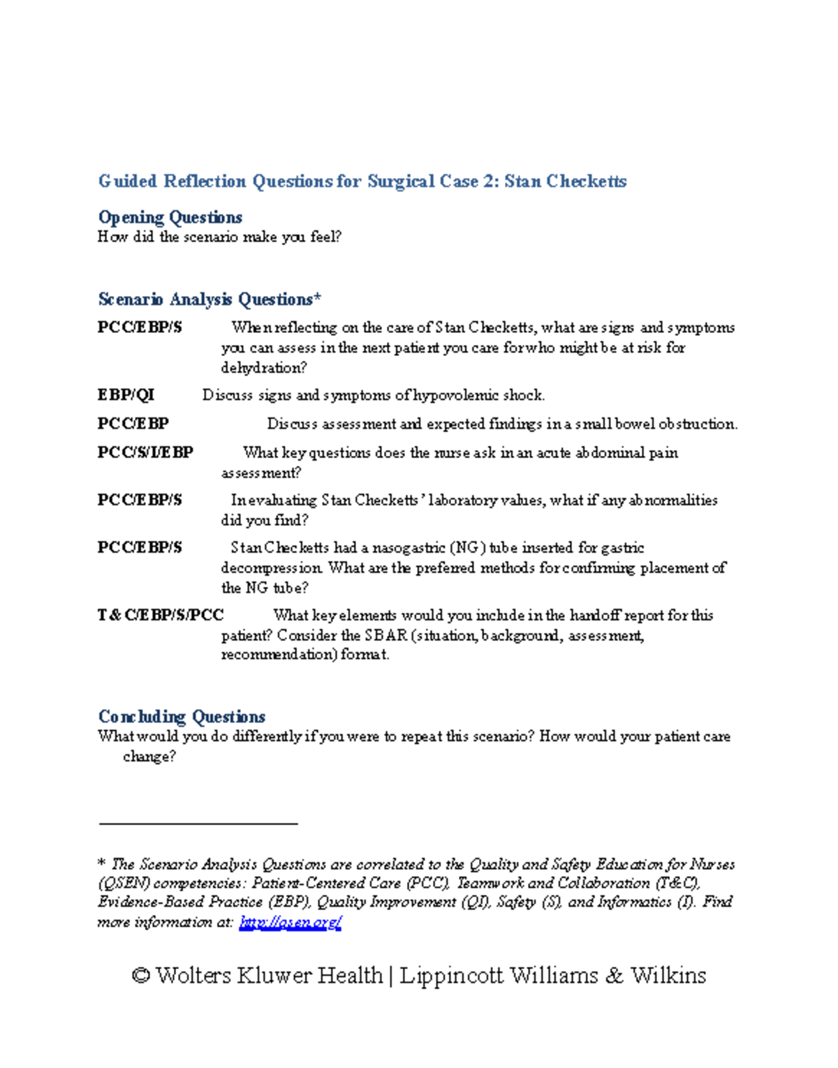 Stan Checketts Debrief - Guided Reflection Questions for Surgical Case ...