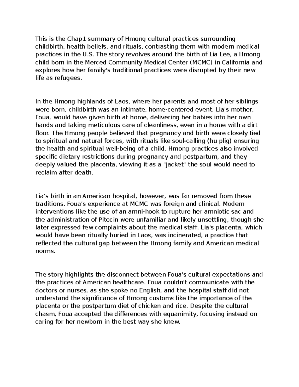 Chap1 summary Hmong child - This is the Chap1 summary of Hmong cultural ...