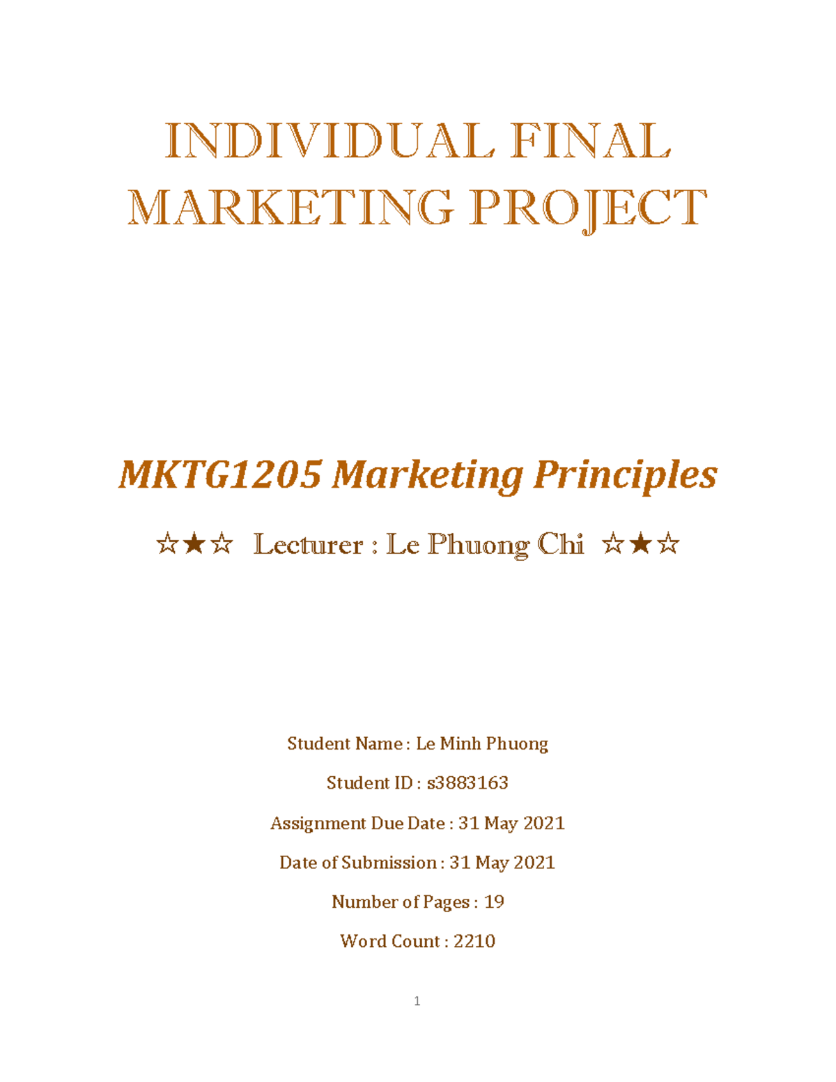 HD Marketing Principle ASM3 A:2020 - RMIT University Vietnam - Studocu
