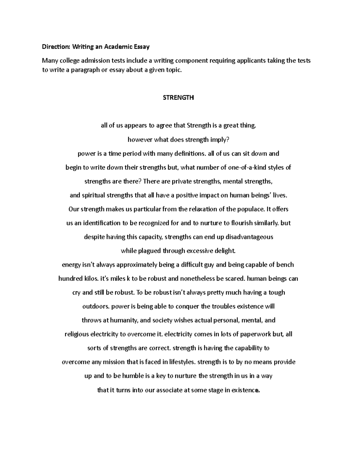 ACT 17 - Writing an Academic Essay - Direction: Writing an Academic ...