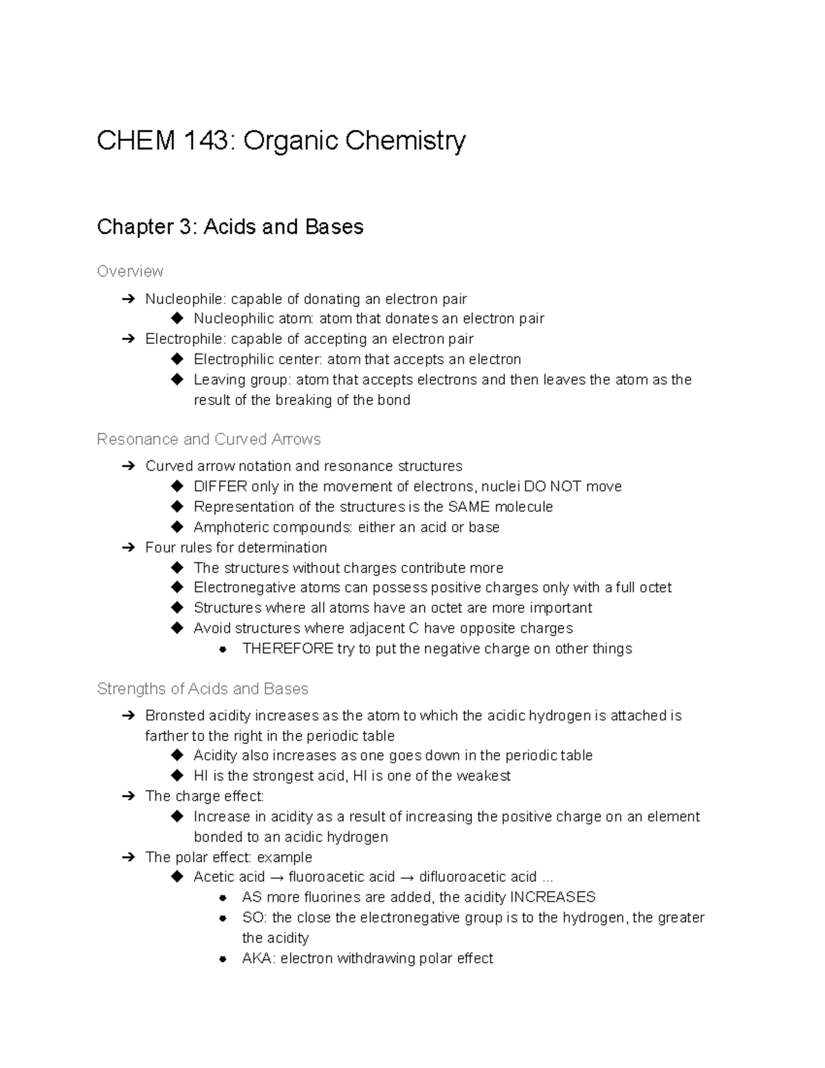 Final Exam Study Guide - Lecture notes 1-25 - CHEM 143: Organic ...
