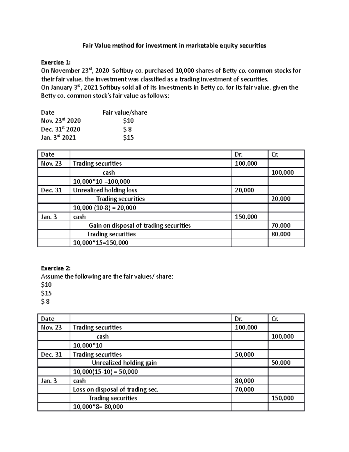 Advanced week 4 - accounting - Fair Value method for investment in ...
