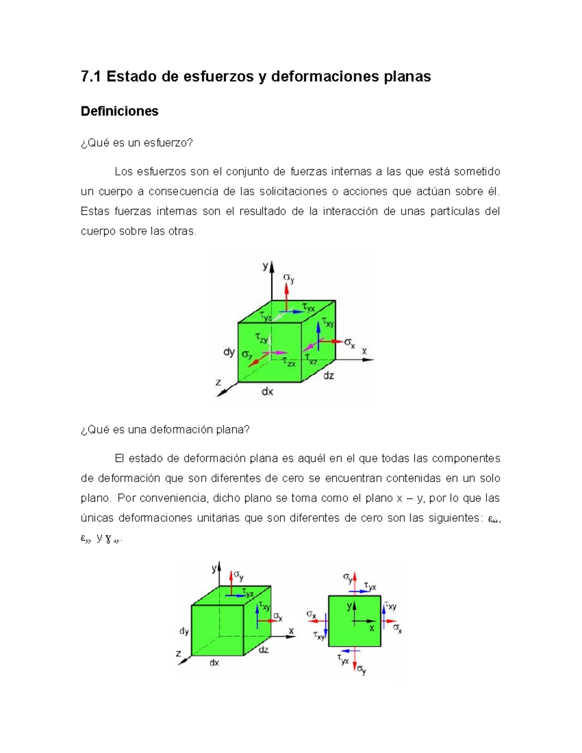 71 estados de esfuerzo - Tema 7 - 7 Estado de esfuerzos y deformaciones planas Definiciones ¿Qué ...