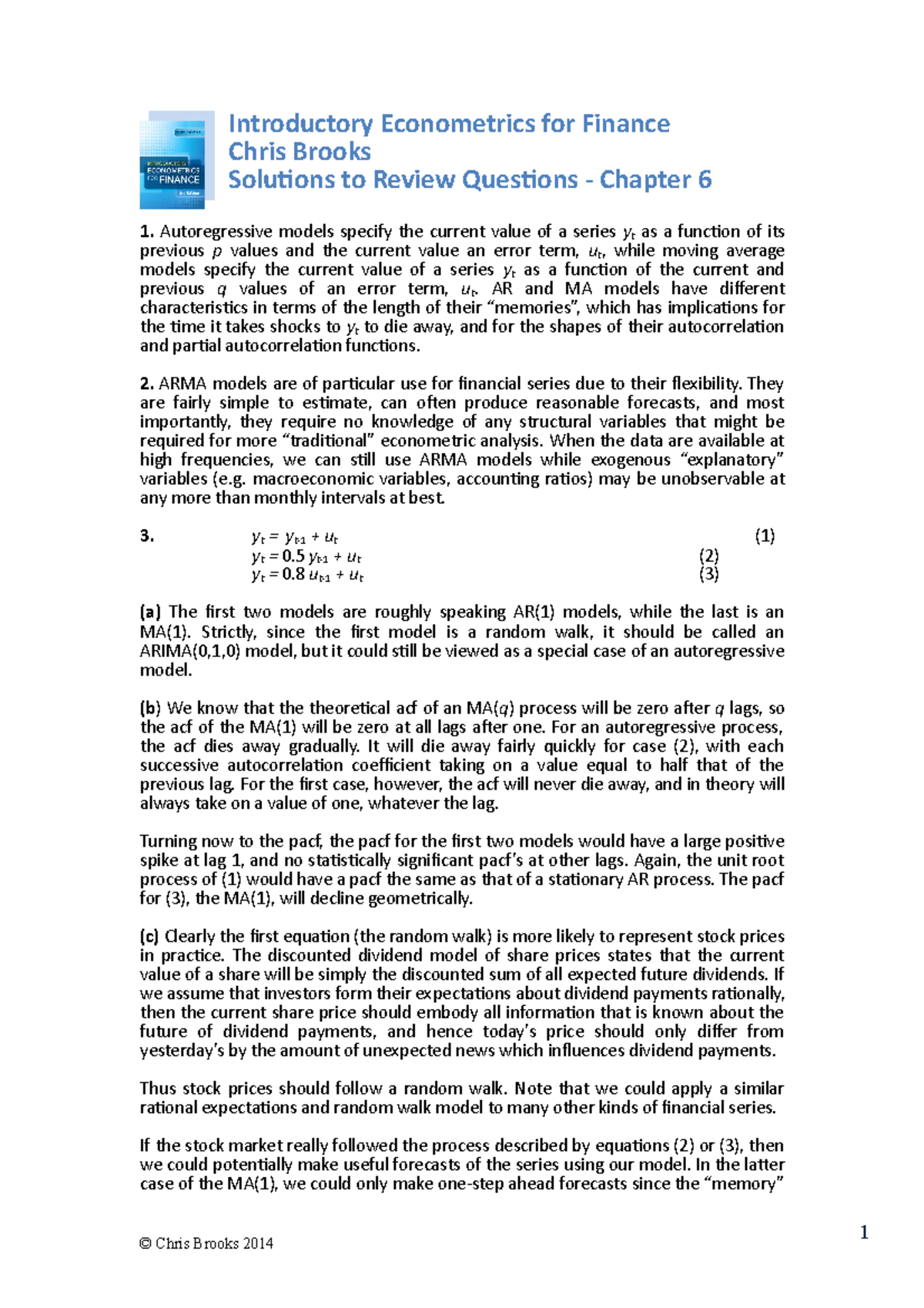 Chapter 6 solutions - 1 Introductory Econometrics for Finance Chris ...
