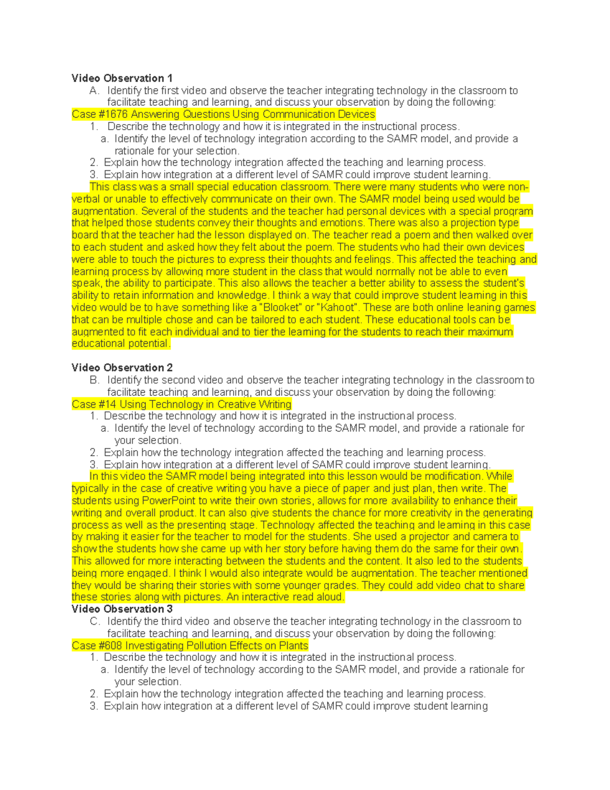 DHM2 TASK 2 Using Technology IN THE Classroom - Video Observation 1 A ...