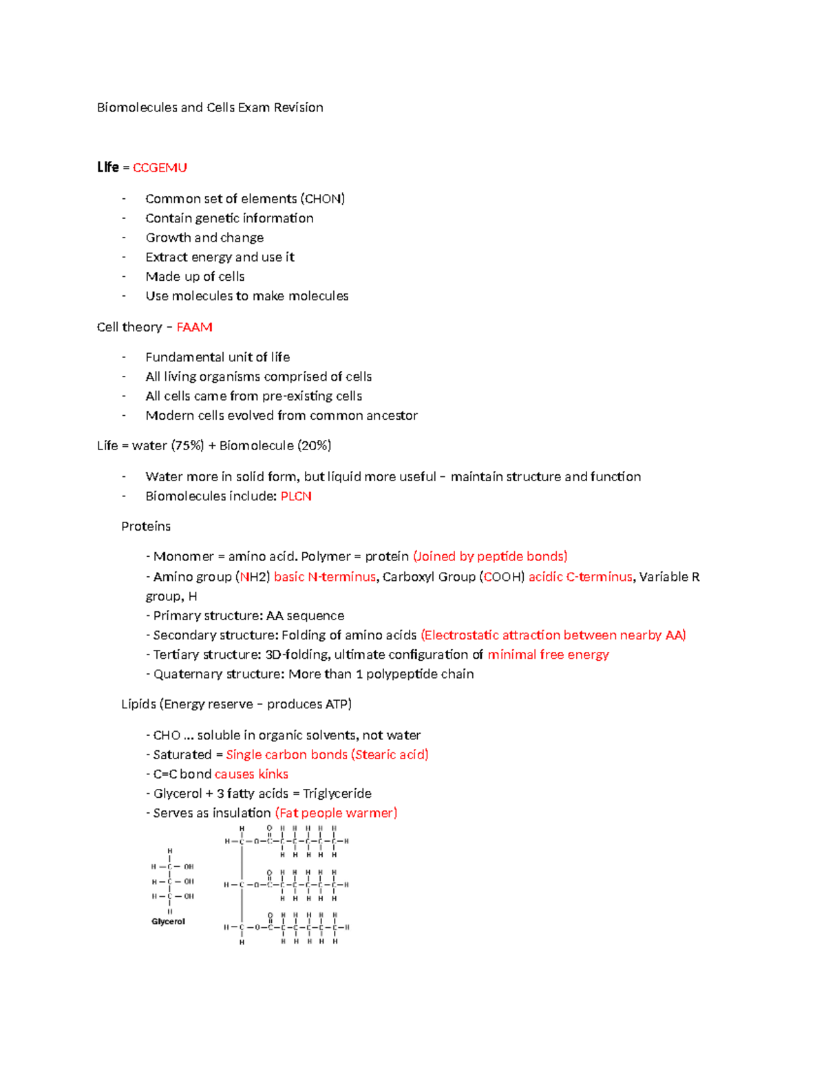 Biomolecules and Cells Exam Revision - Polymer = protein (Joined by ...