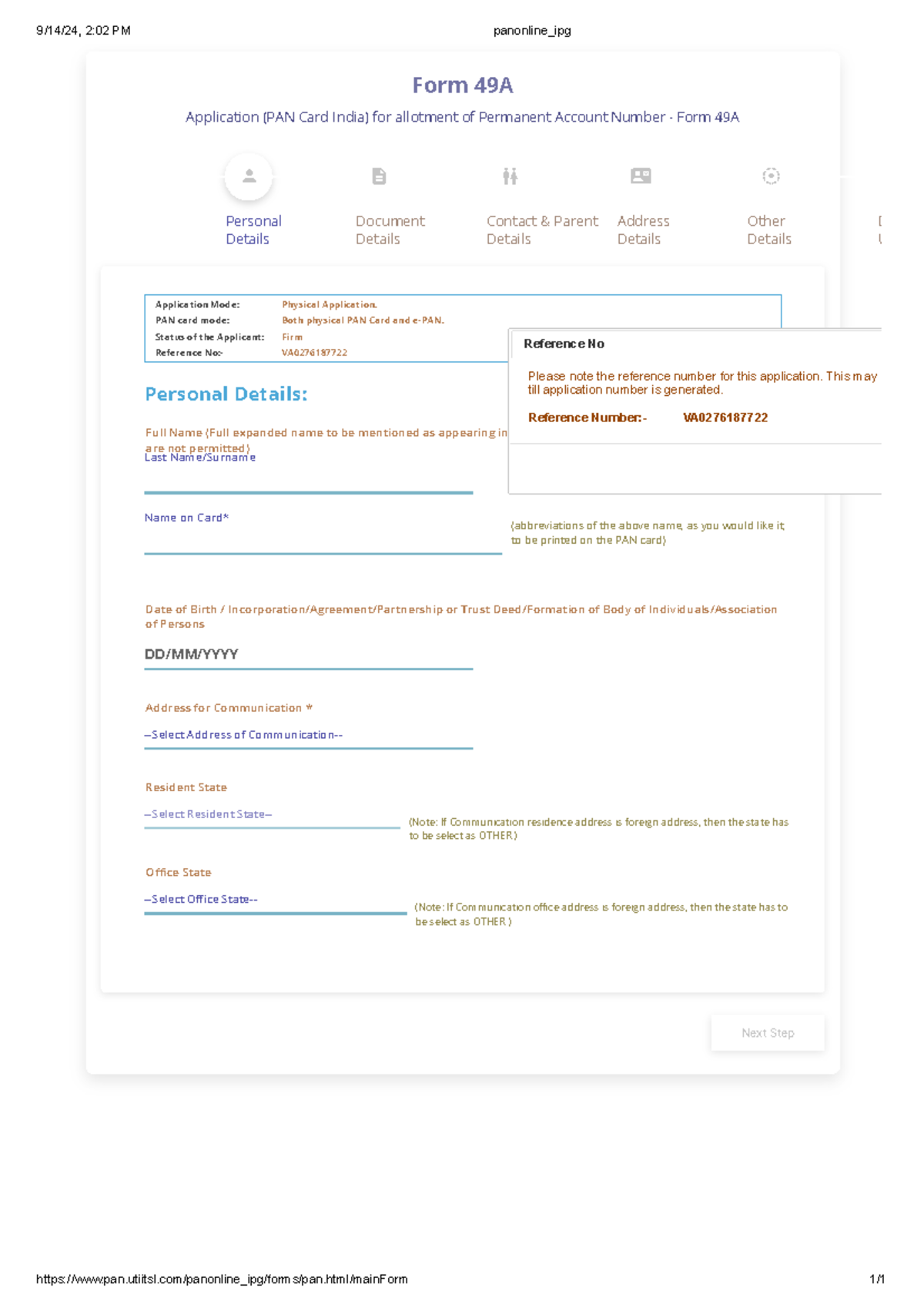Dfipg - dfgdfggf - Form 49A Application (PAN Card India) for allotment ...