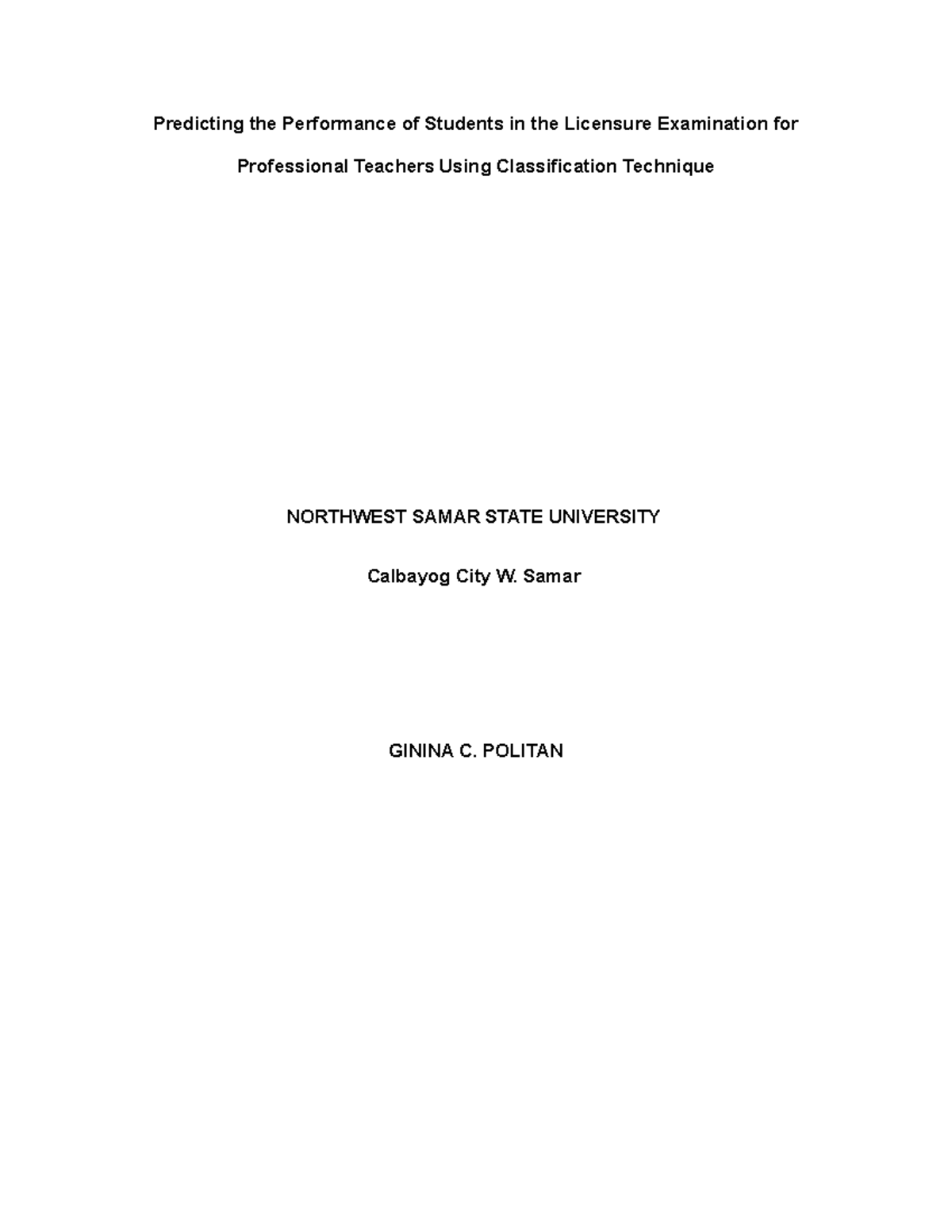Chapter 1-3NINA - for reference - Predicting the Performance of Students in the Licensure - Studocu