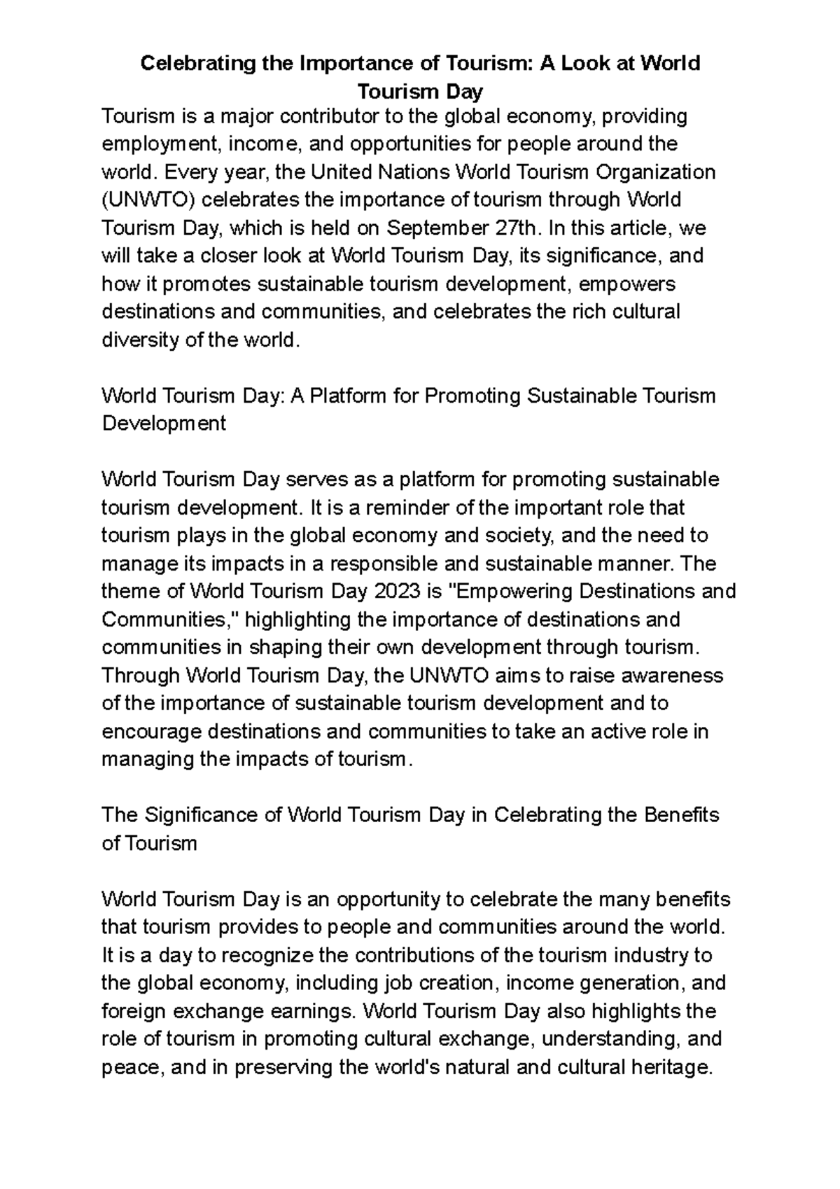 Celebrating the Importance of Tourism A Look at World Tourism Day ...