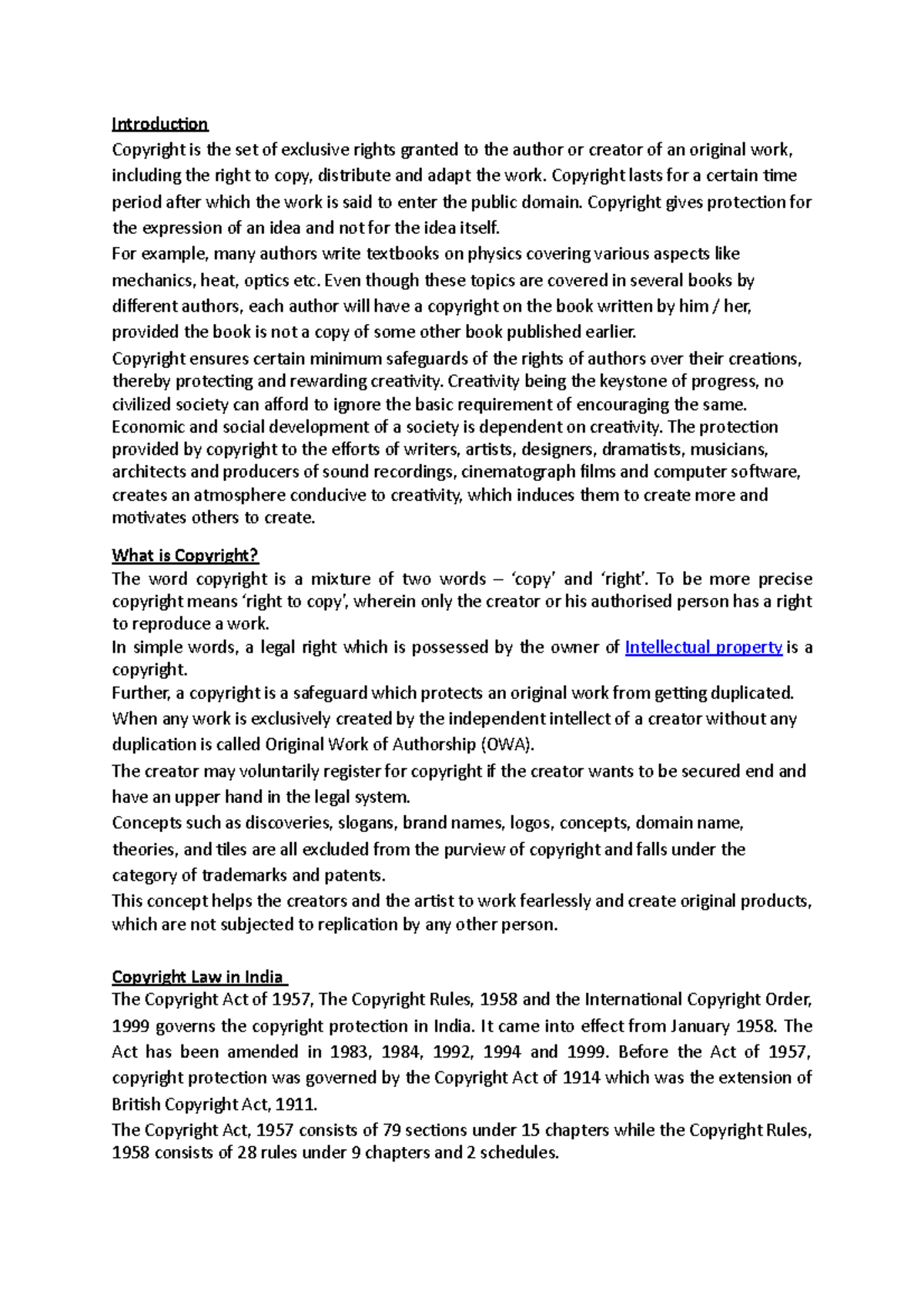 Unit-3 - Works protected under the Copyright Act, Rights conferred by ...