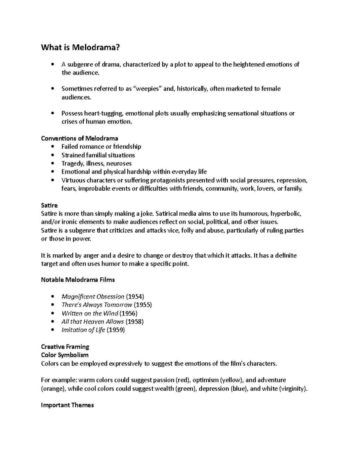 Melodrama notes - What is Melodrama? A subgenre of drama, characterized ...