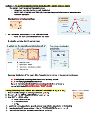 Normal Distribution - cheat sheet for midterm 1 - QMS210 - Normal Distribution Binomial ...