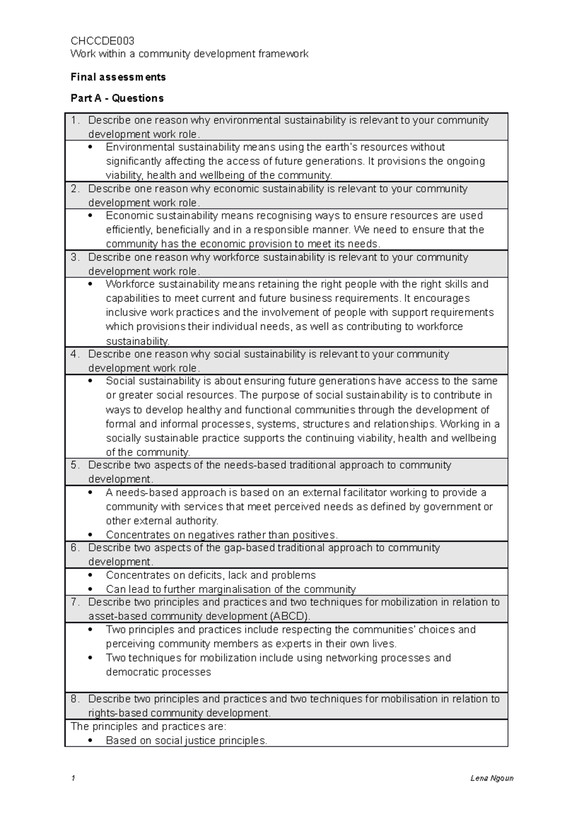 CHCCDE003 Work within a community development framework - Final ...