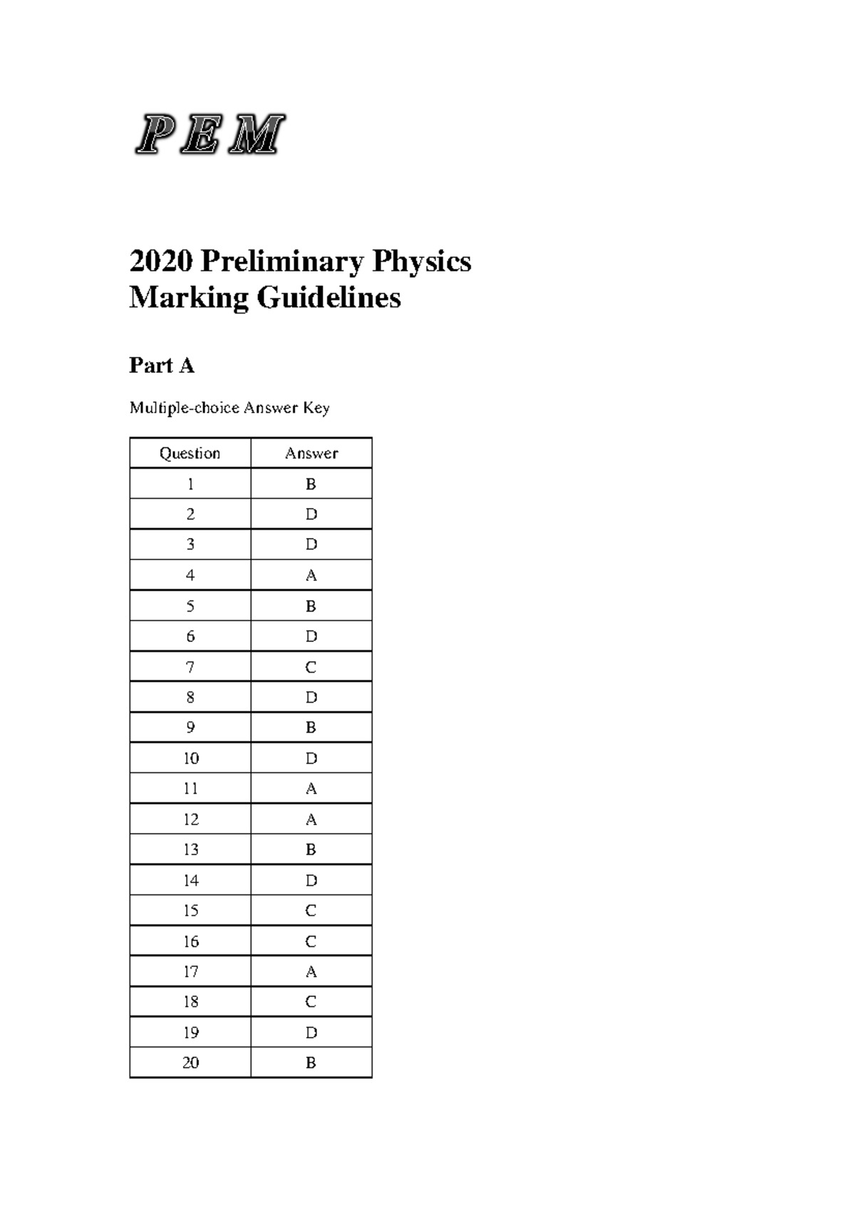 PEM 2020 Physics Preliminary Marking Guidelines - 2020 Preliminary ...