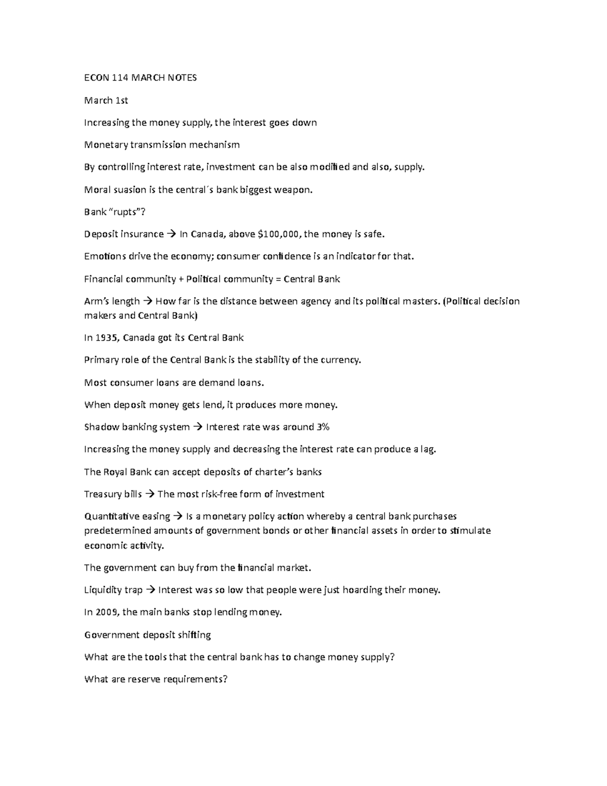 ECON114 March Notes - ECON 114 MARCH NOTES March 1st Increasing the ...